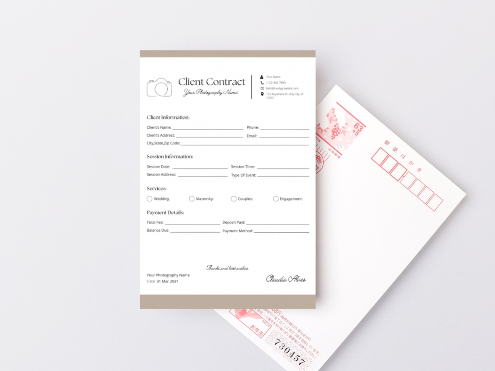 Photography Contract Template Photographer Client Agreement Photo ...