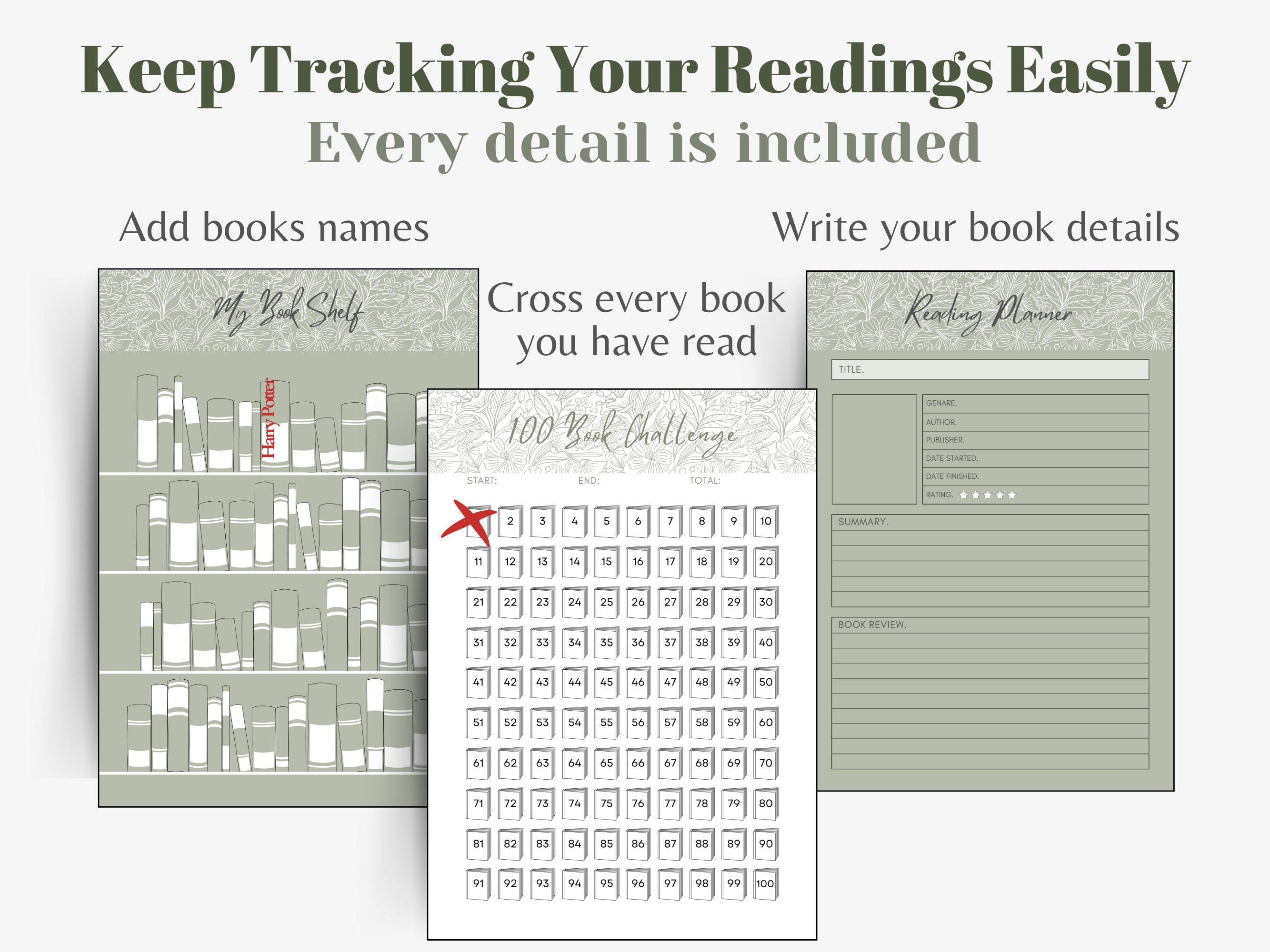 Reading Tracker Digital Book Log Reading Planner Bundle Printable Book ...