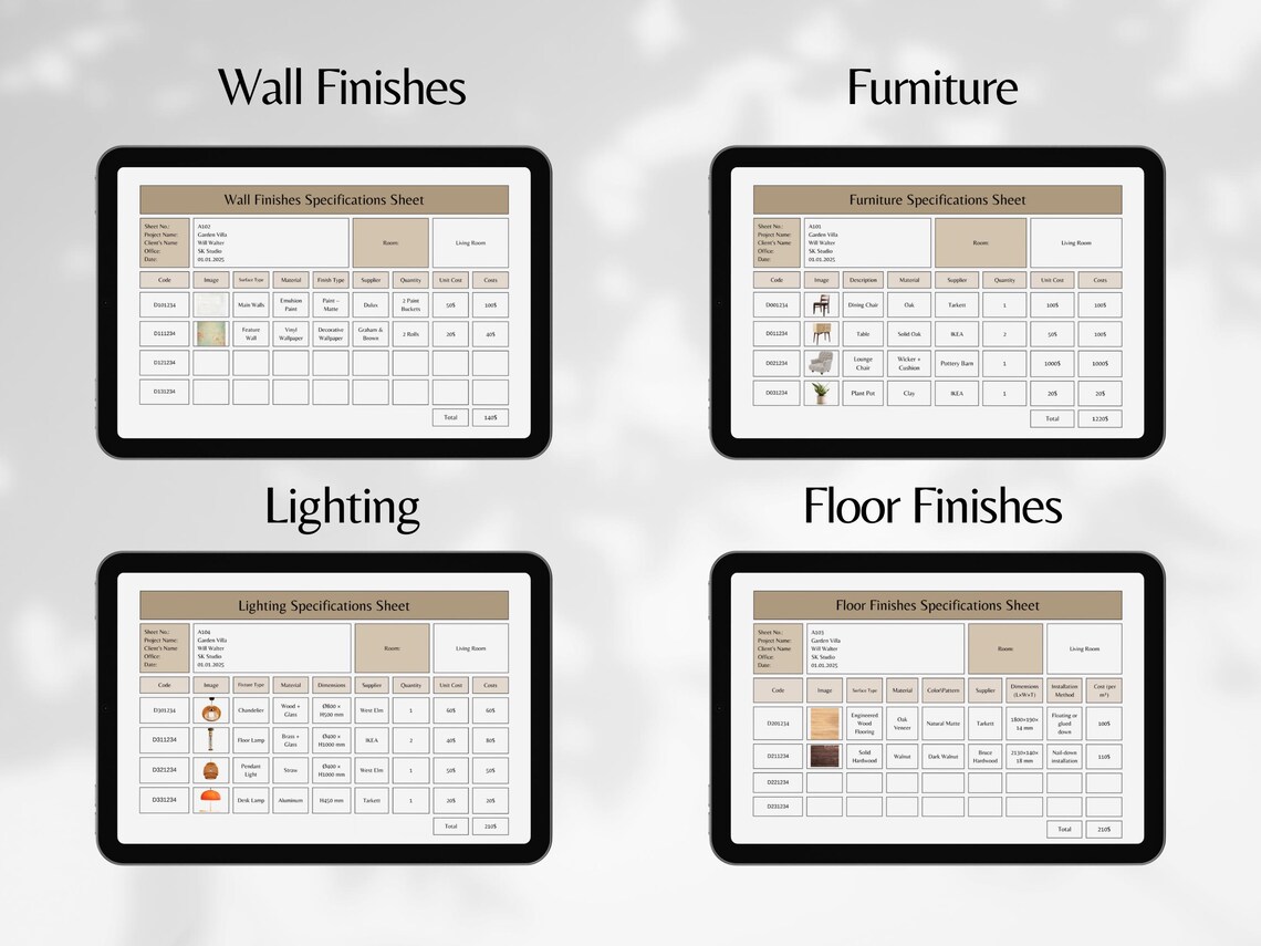Interior Design Specification Template, FFE Interior Design Canva ...