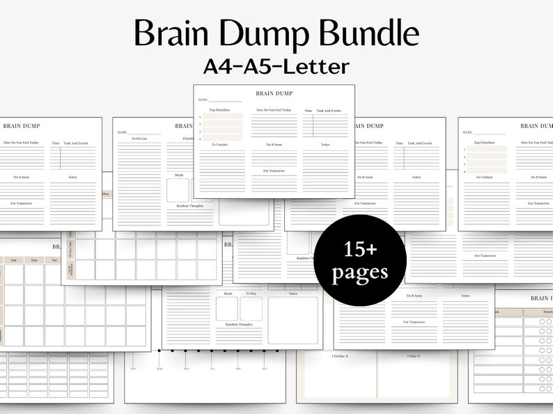 Brain Dump Planner Bundle Mind Map Template ADHD Weekly Planner Daily ...