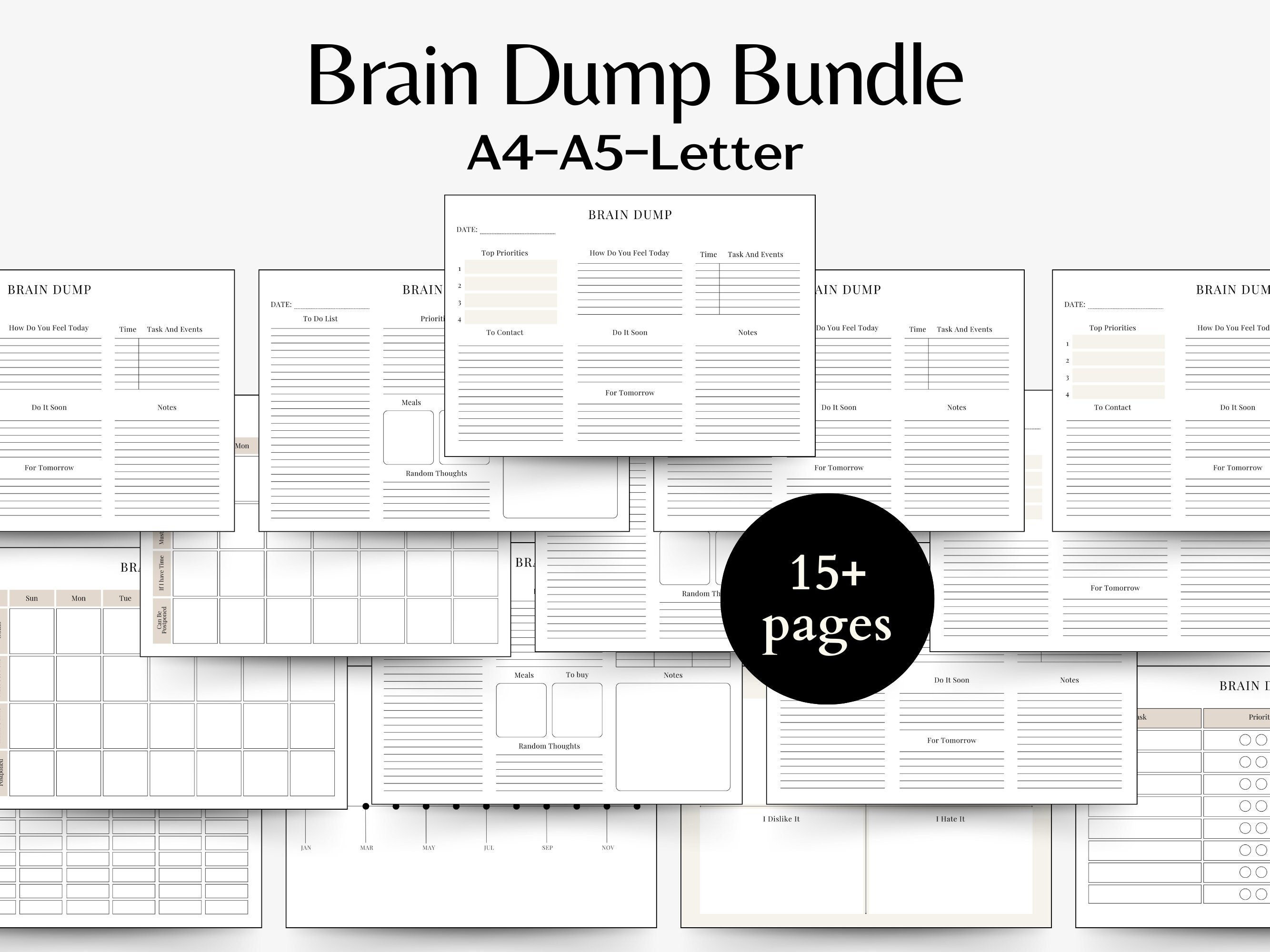 Brain Dump Planner Bundle Mind Map Template ADHD Weekly Planner Daily ...