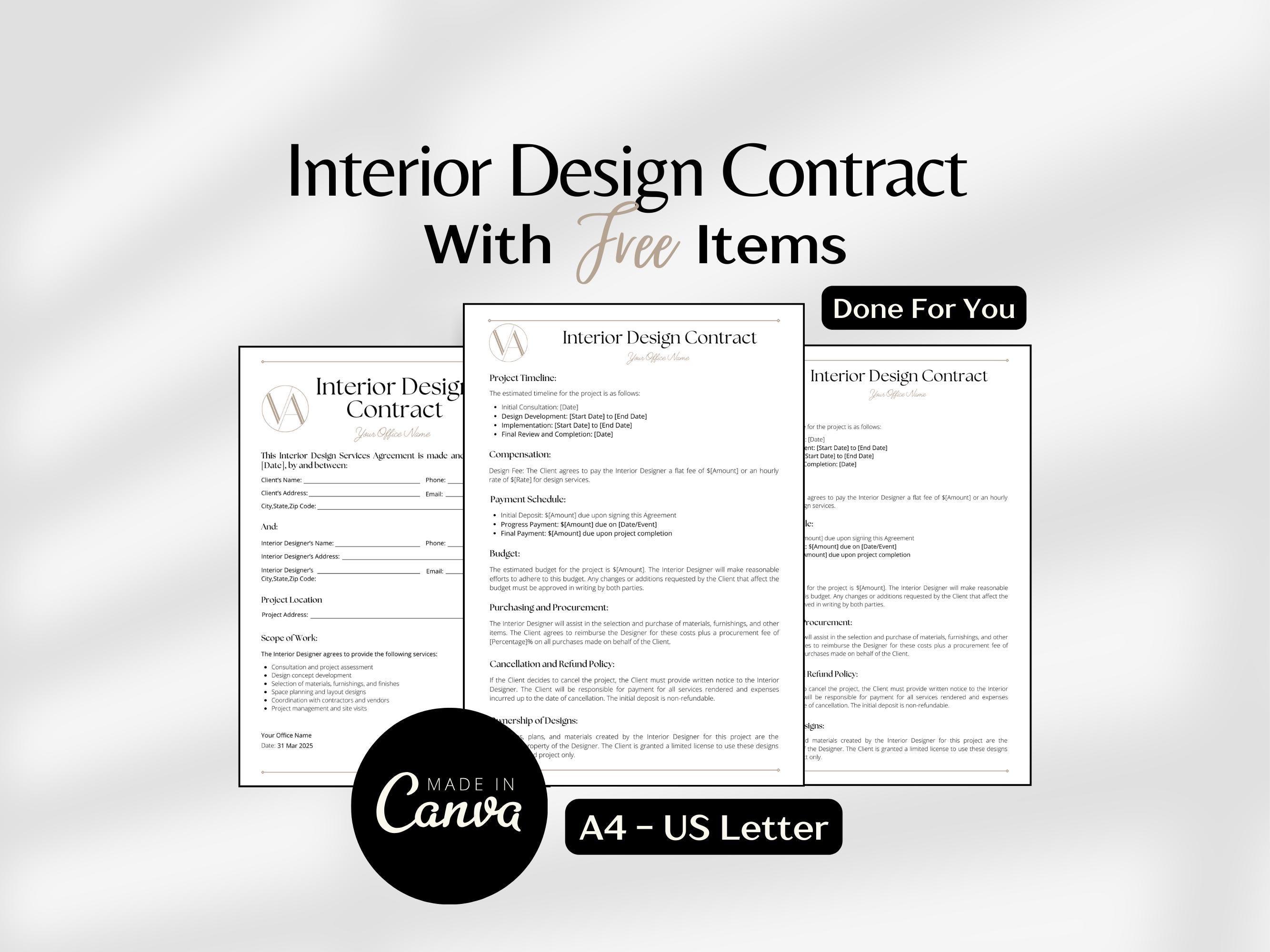 Interior Designer Client Contract Interior Design Service Agreement ...