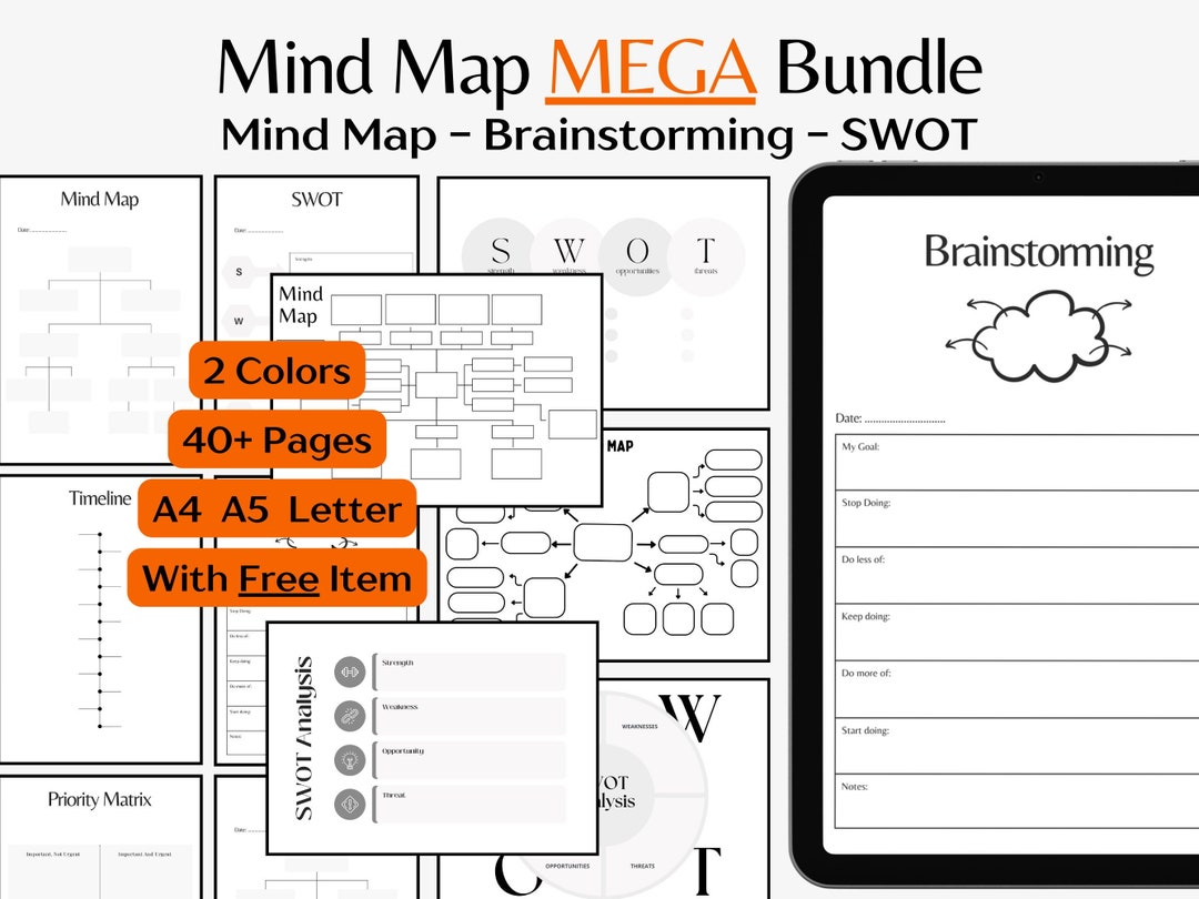 Mind Map Mega Bundle Brainstorming Template Productivity Digital ...