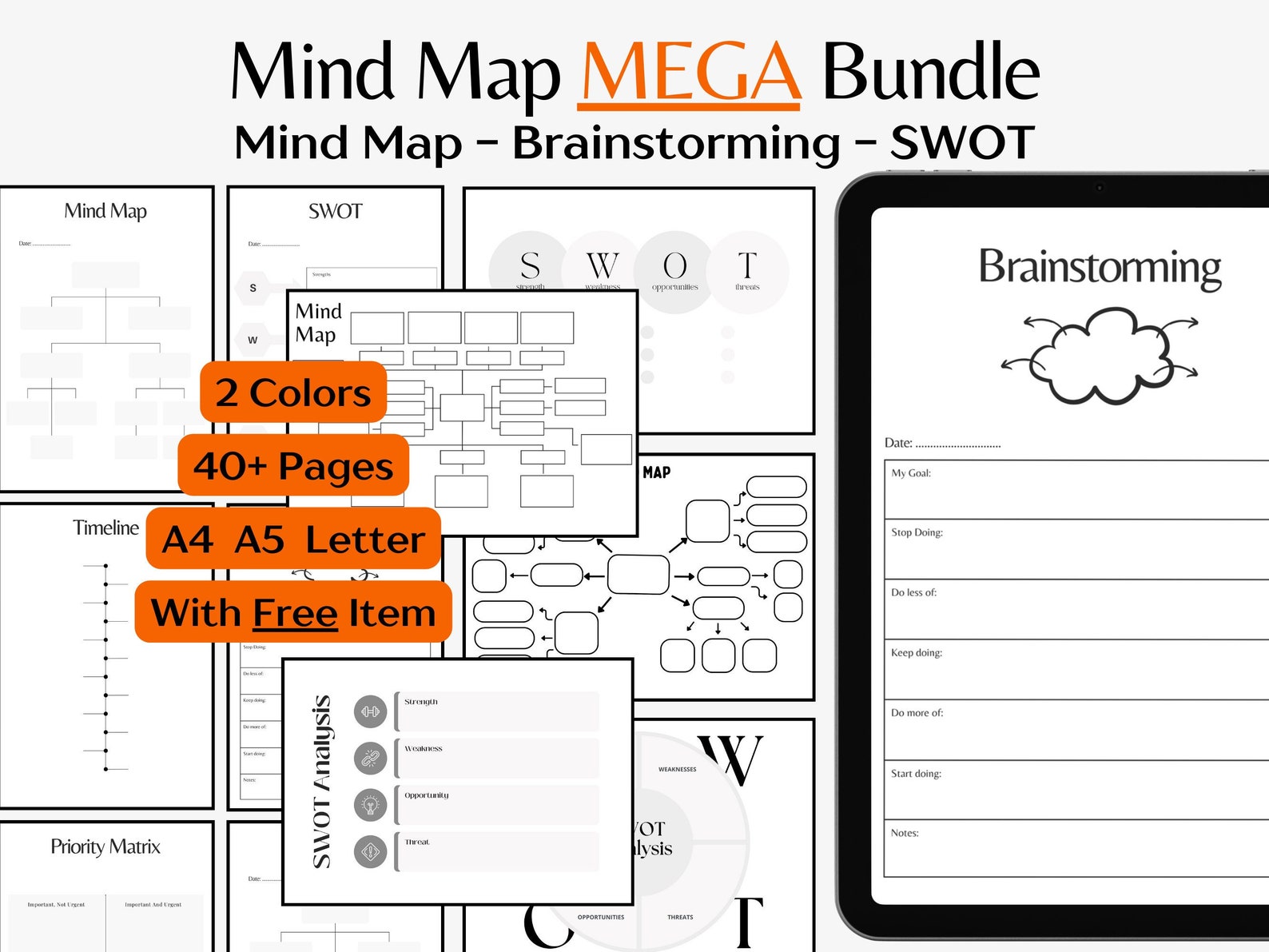 Mind Map Mega Bundle Brainstorming Template Productivity Digital ...