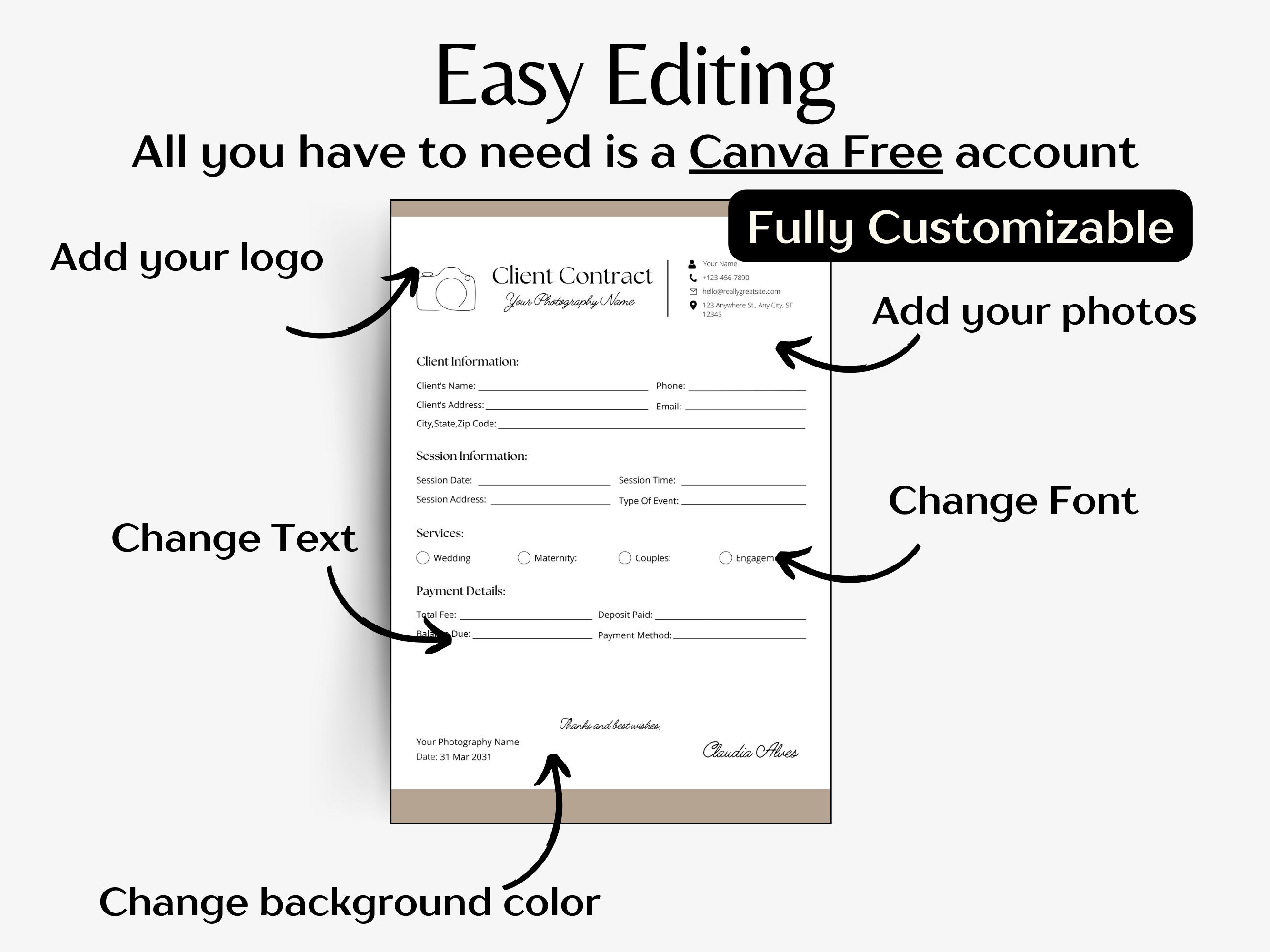 Photography Contract Template Photographer Client Agreement Photo ...