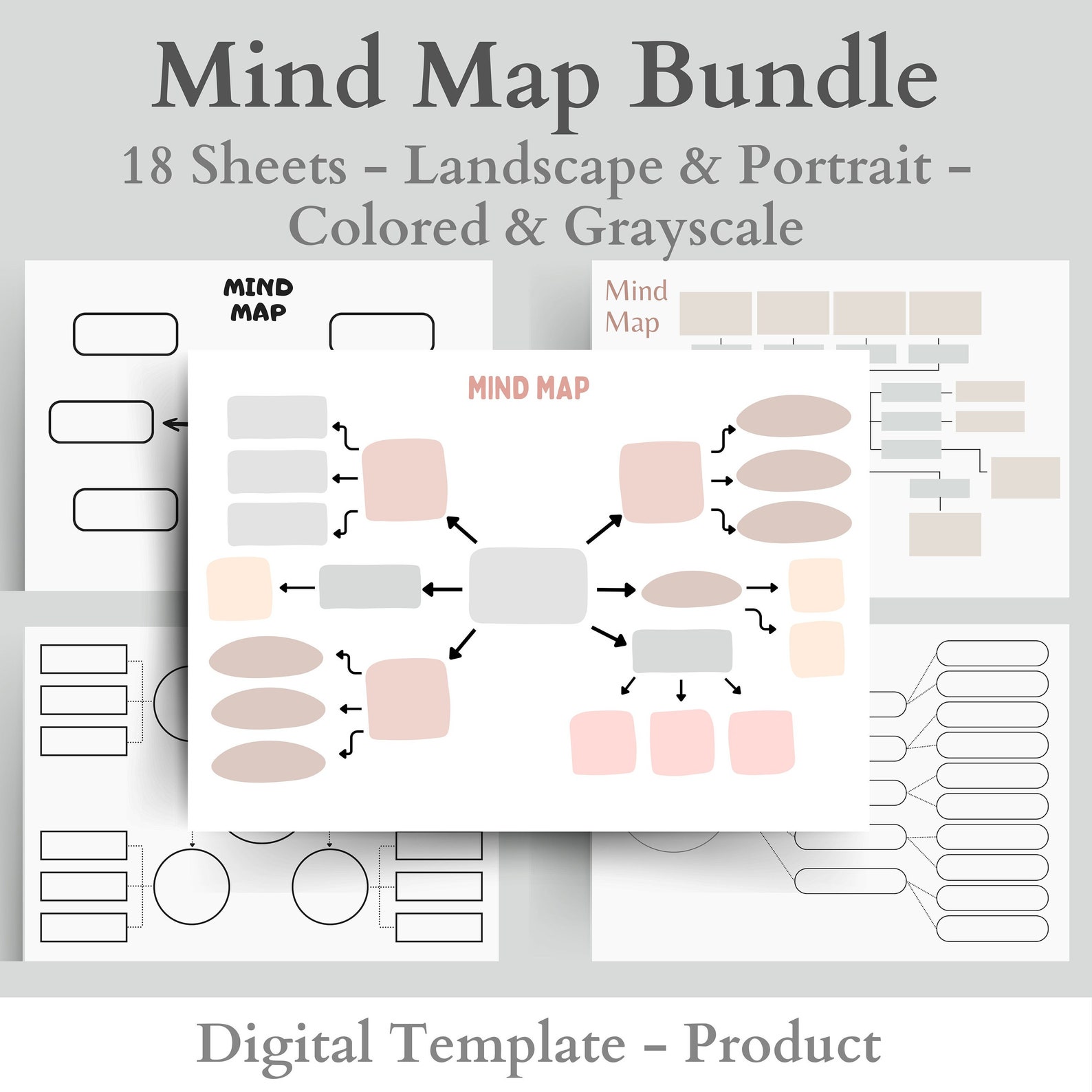 Mind Map Template Printable Mind Map Planner Brainstorm Diagrams Study ...