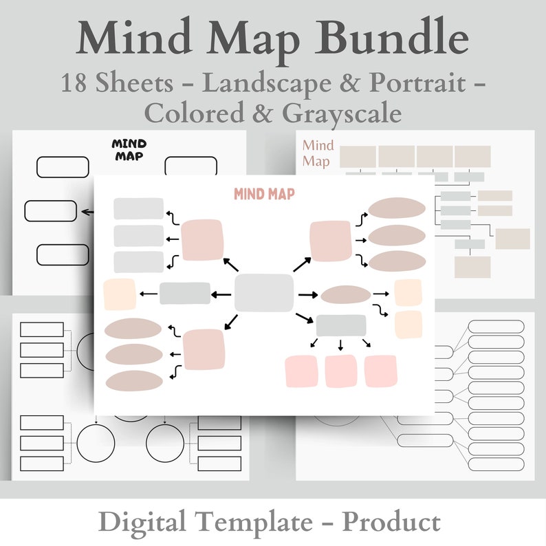 Mind Map Template Printable Mind Map Planner Brainstorm Diagrams Study ...