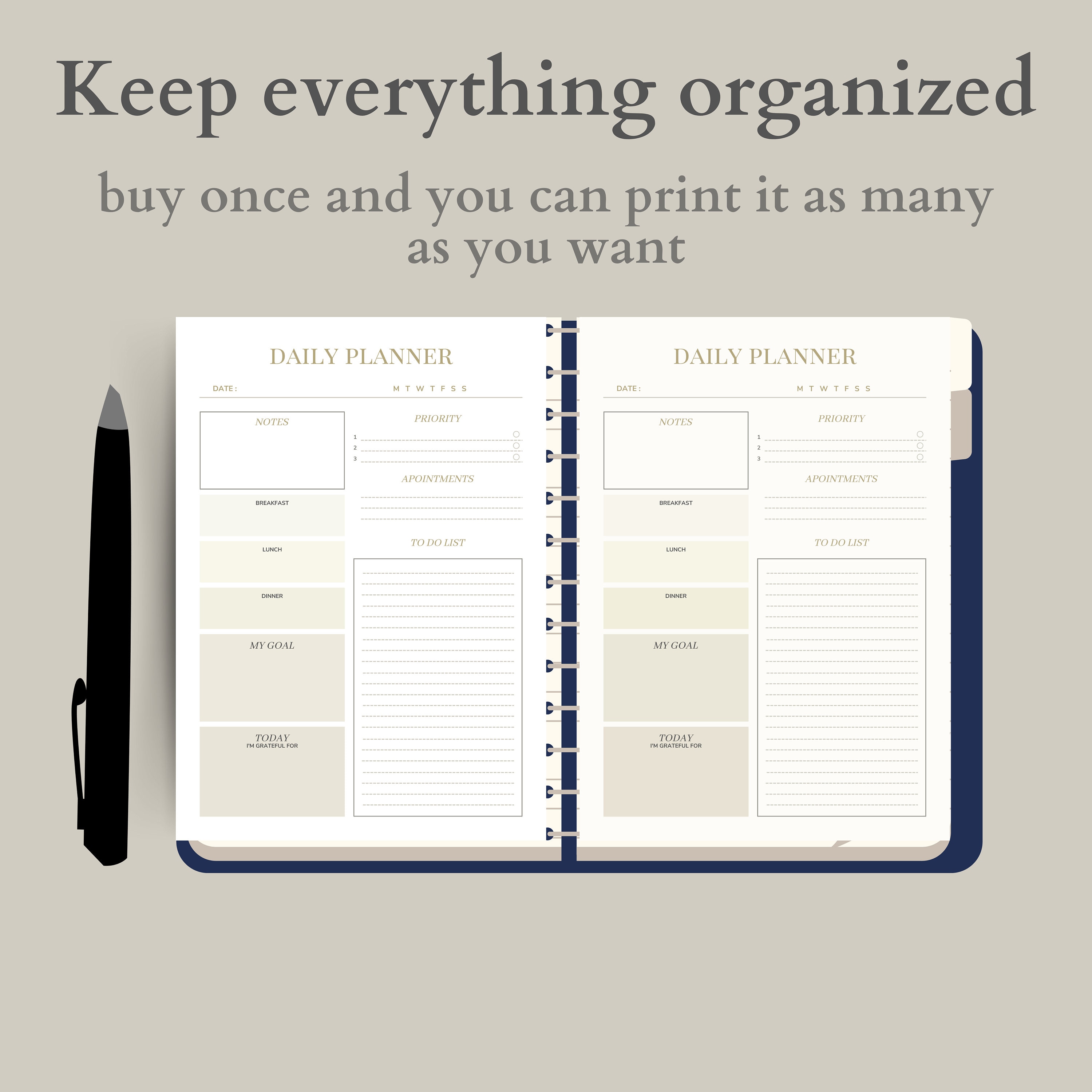 Simple Daily Planner Instant Download One Sheet-pdf A4 A5 Printable ...