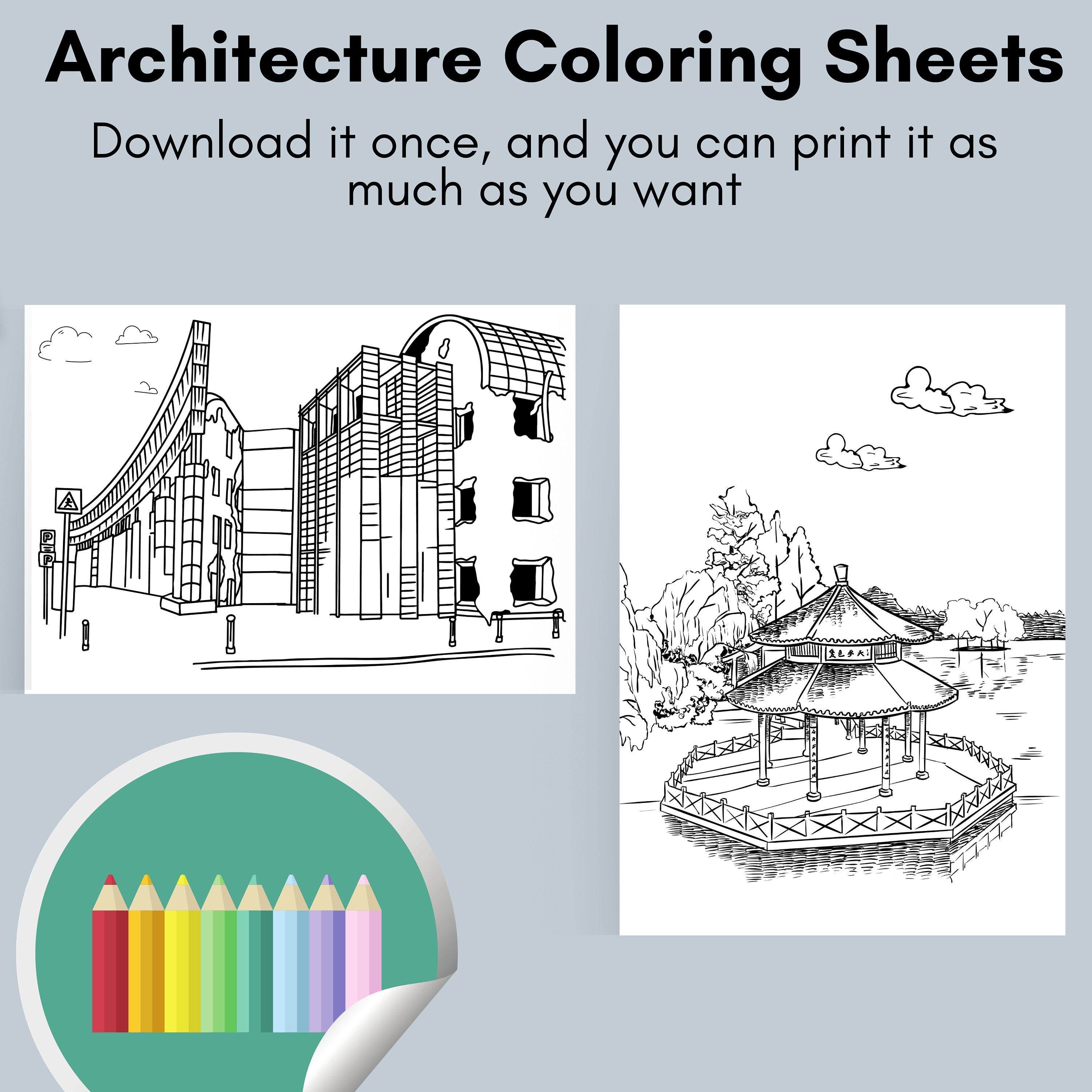 Coloring Pages Architecture Coloring Sheets Adults Coloring - Etsy