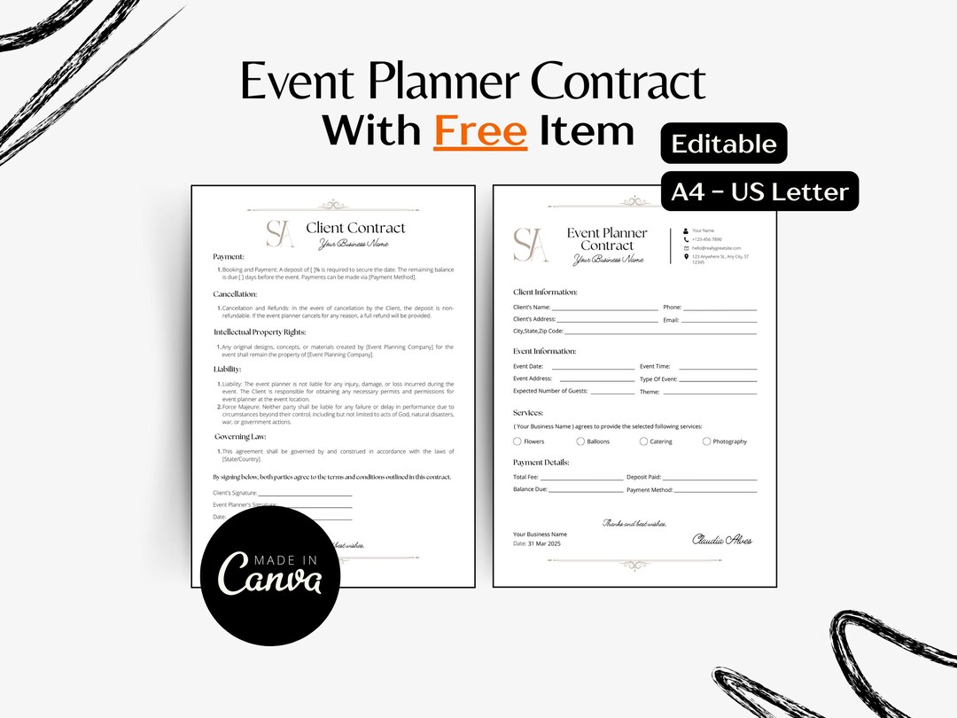 Event Planner Contract Template Decorator Client Agreement Event ...