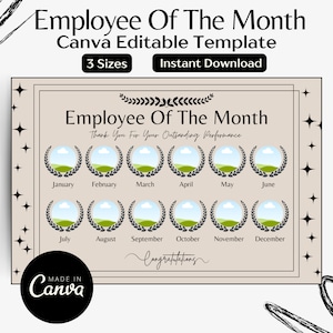 Employee of the Month Editable Template Office Certificate Employee ...