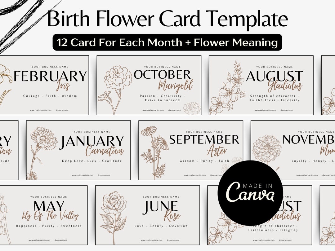 Birth Flower Card Template Birthflower Meaning Editable Card for Birth ...