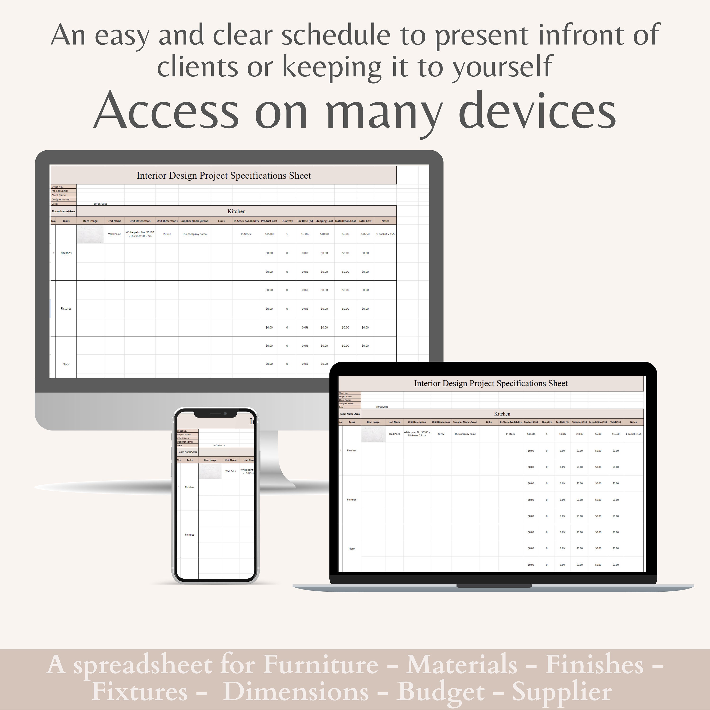 Interior Design Specifications Spreadsheet Home Renovation Interior ...