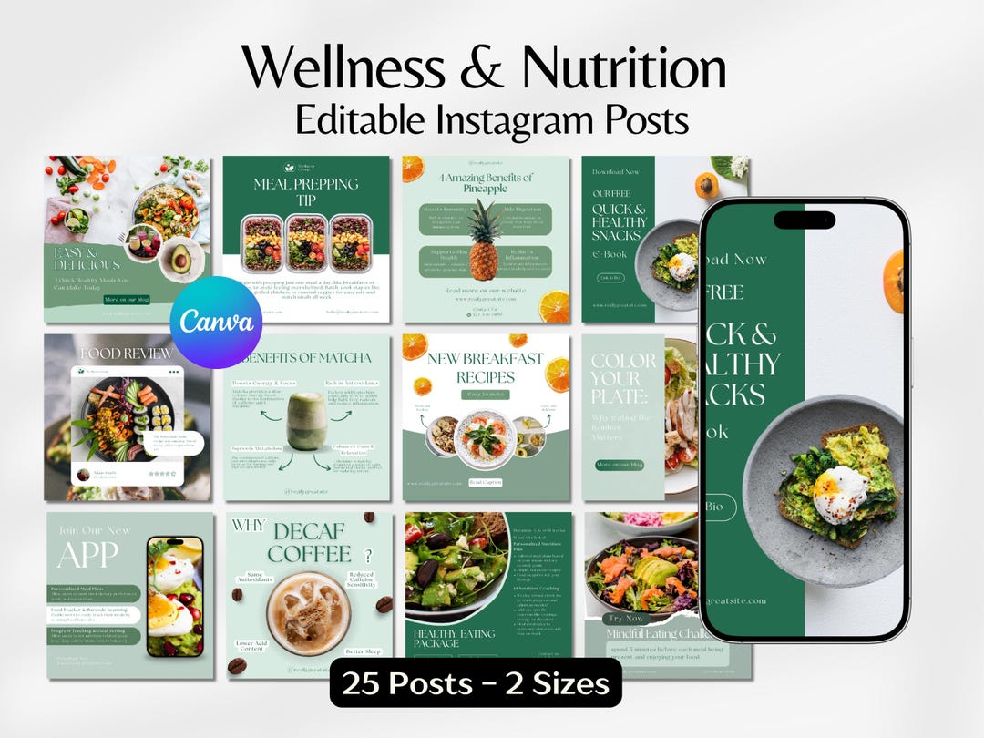 Food Instagram Posts, Nutrition Instagram Canva Template, Wellness ...