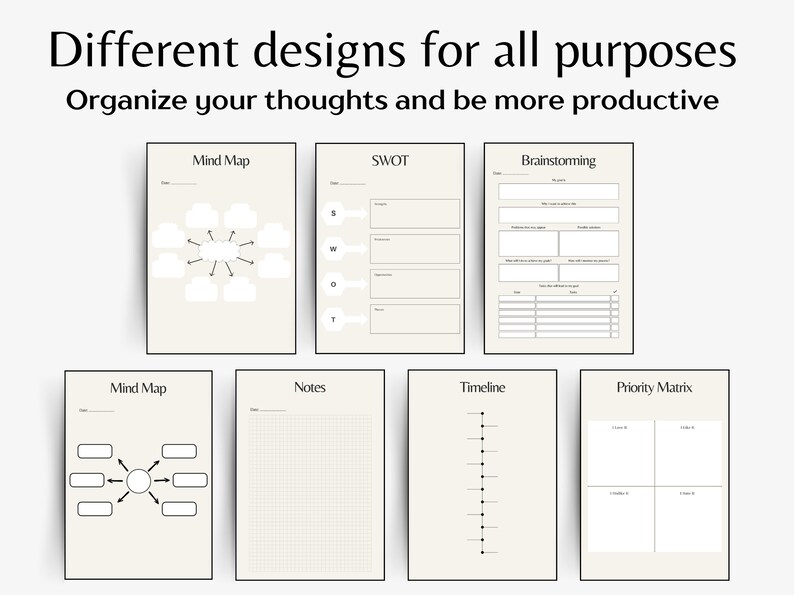 Brainstorm Template, Mind Mapping Planner, Creative Brain Dump, SWOT ...