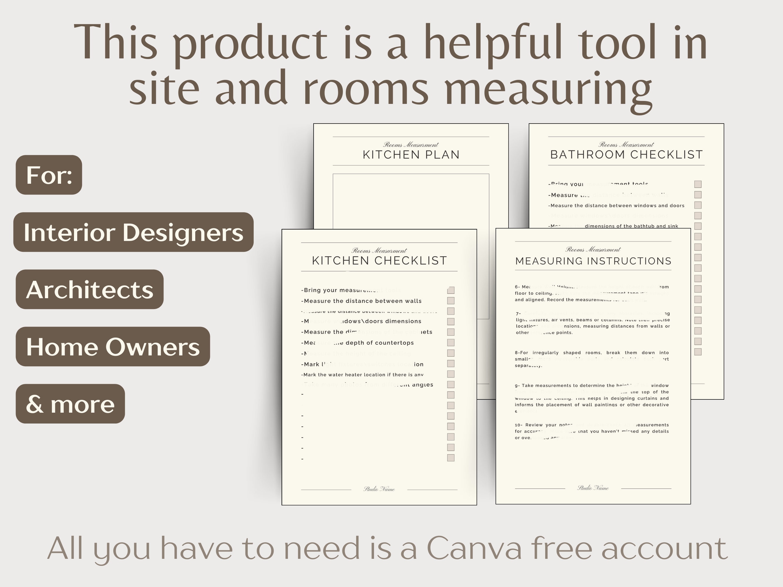 Rooms Measure Checklist Interior Design Site Measurement Template ...