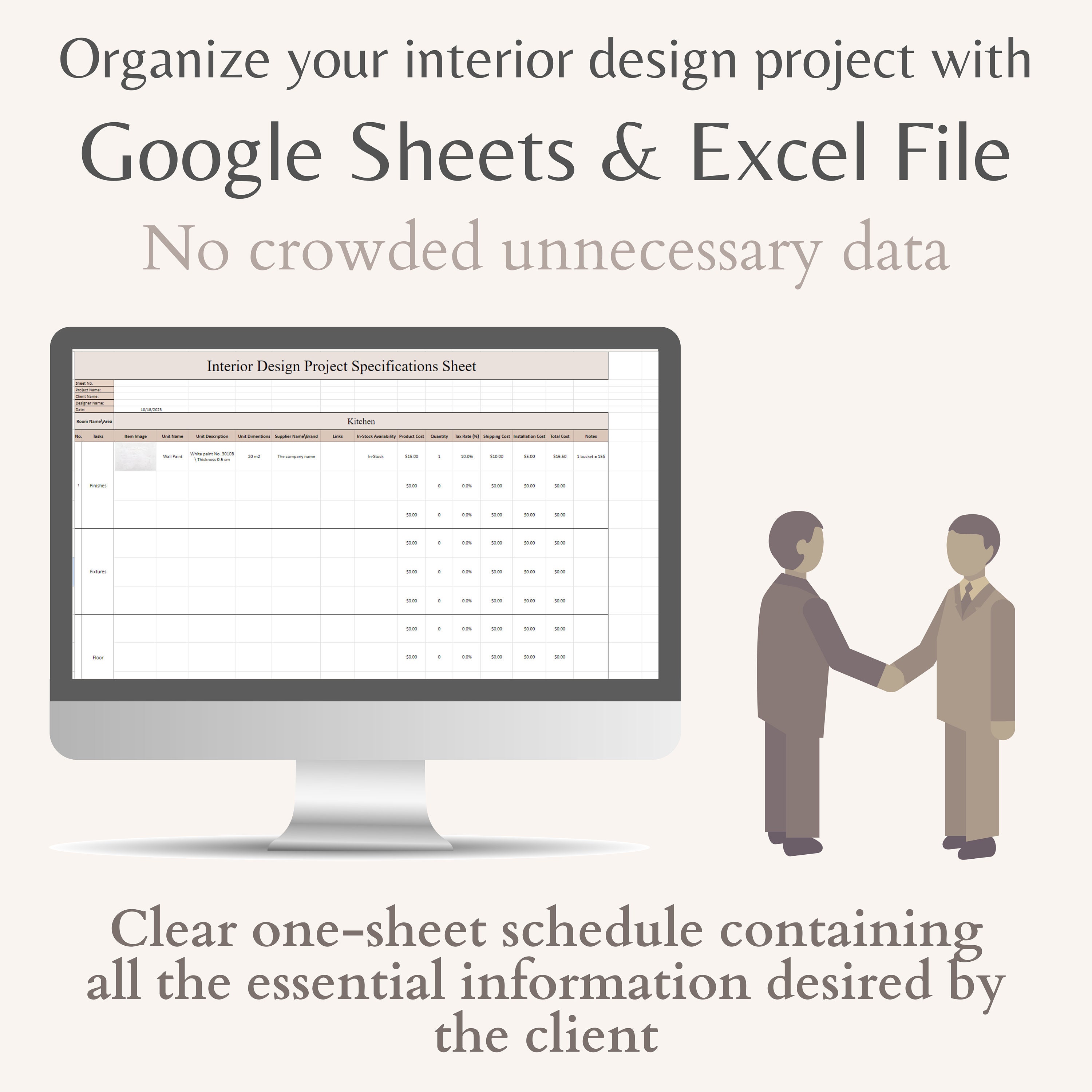 Interior Design Specifications Template Excel Template FFE Interior Designers Project Management ...