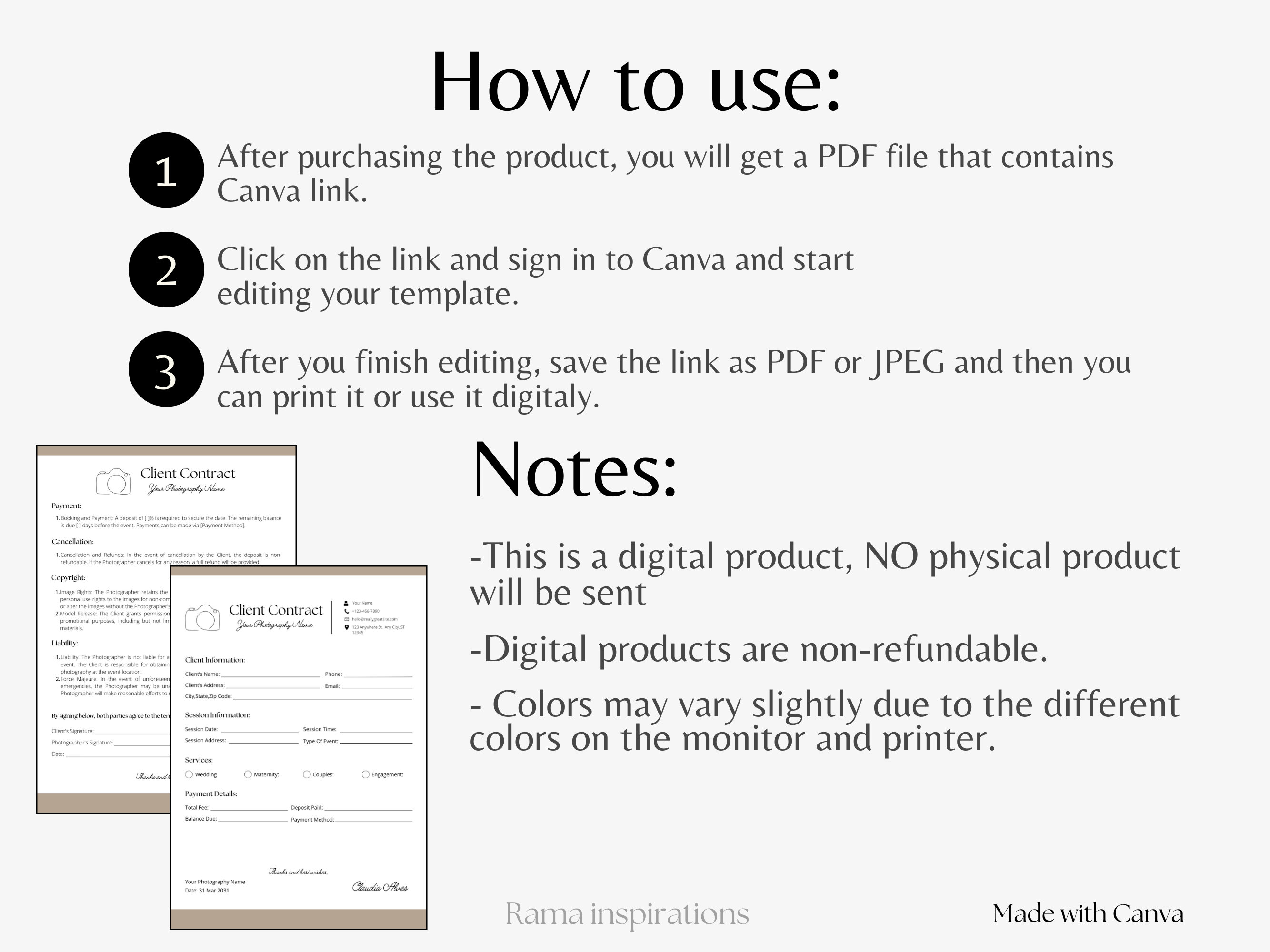 Photography Contract Template Photographer Client Agreement Photo ...