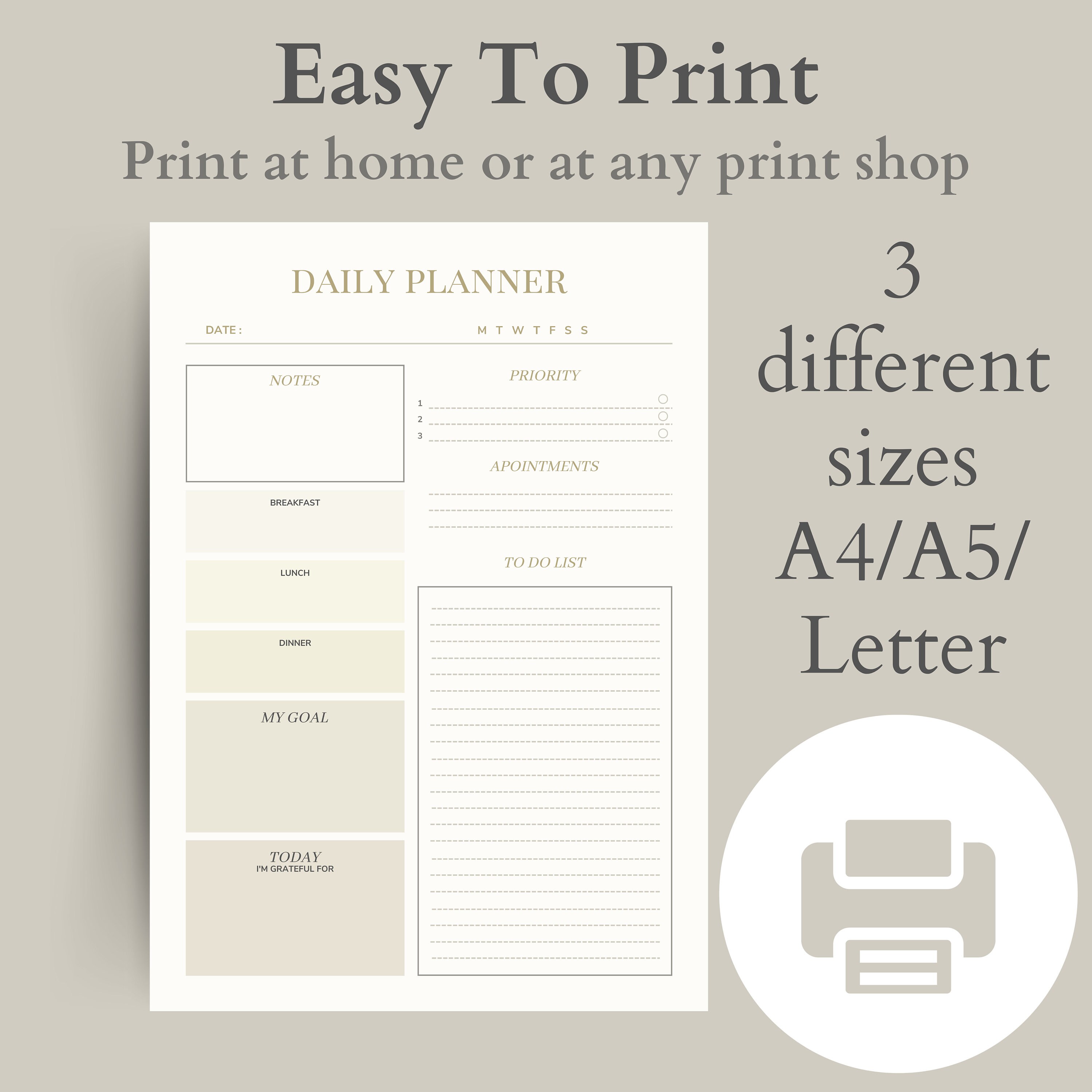 Simple Daily Planner Instant Download One Sheet-pdf A4 A5 Printable ...