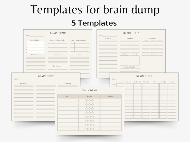 Brain Dump Bundle Planner Brainstorming Template ADHD Daily Planner ...
