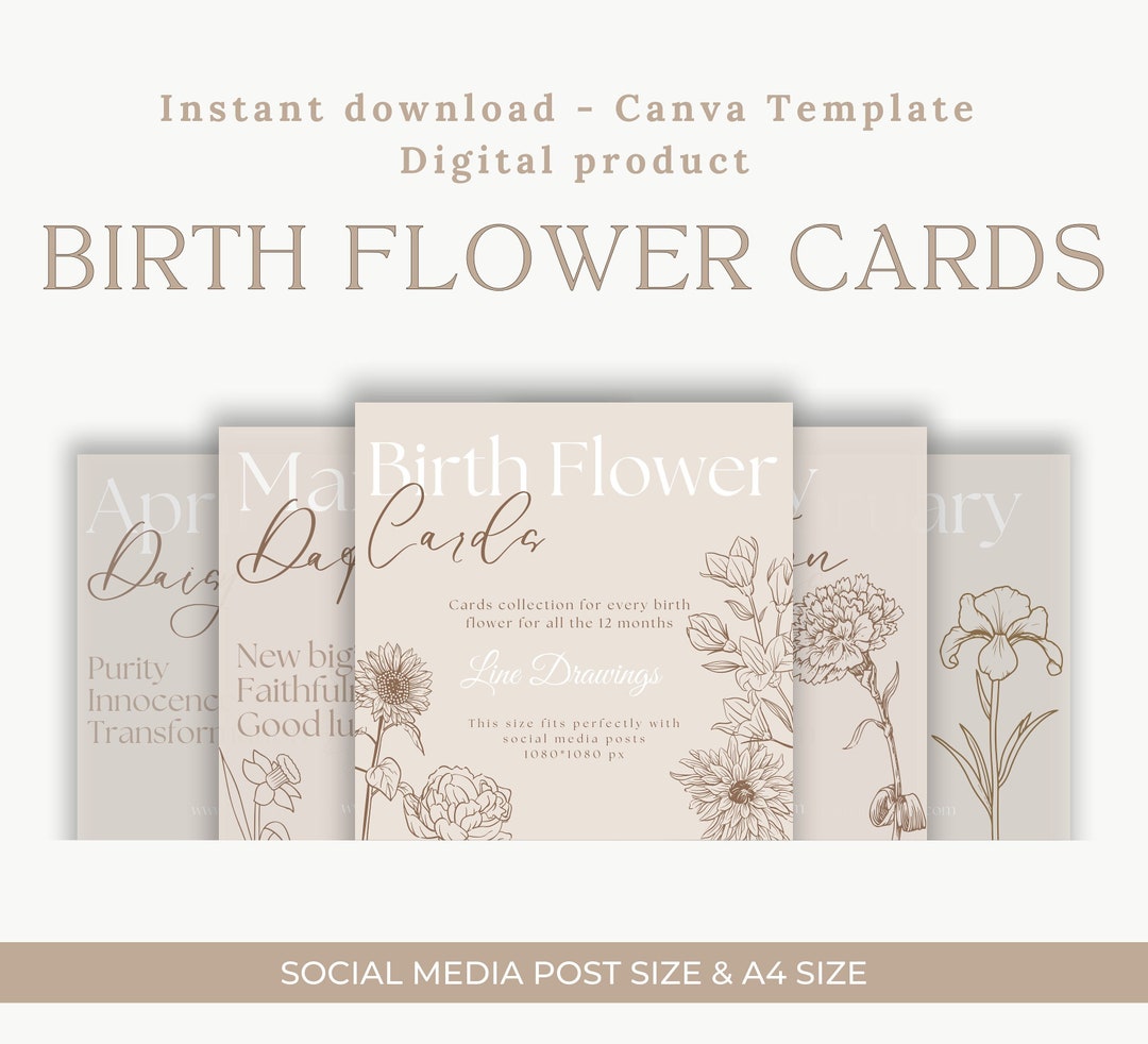 Birth Flower Card Template Beige Instagram Post Birthflower Meaning ...