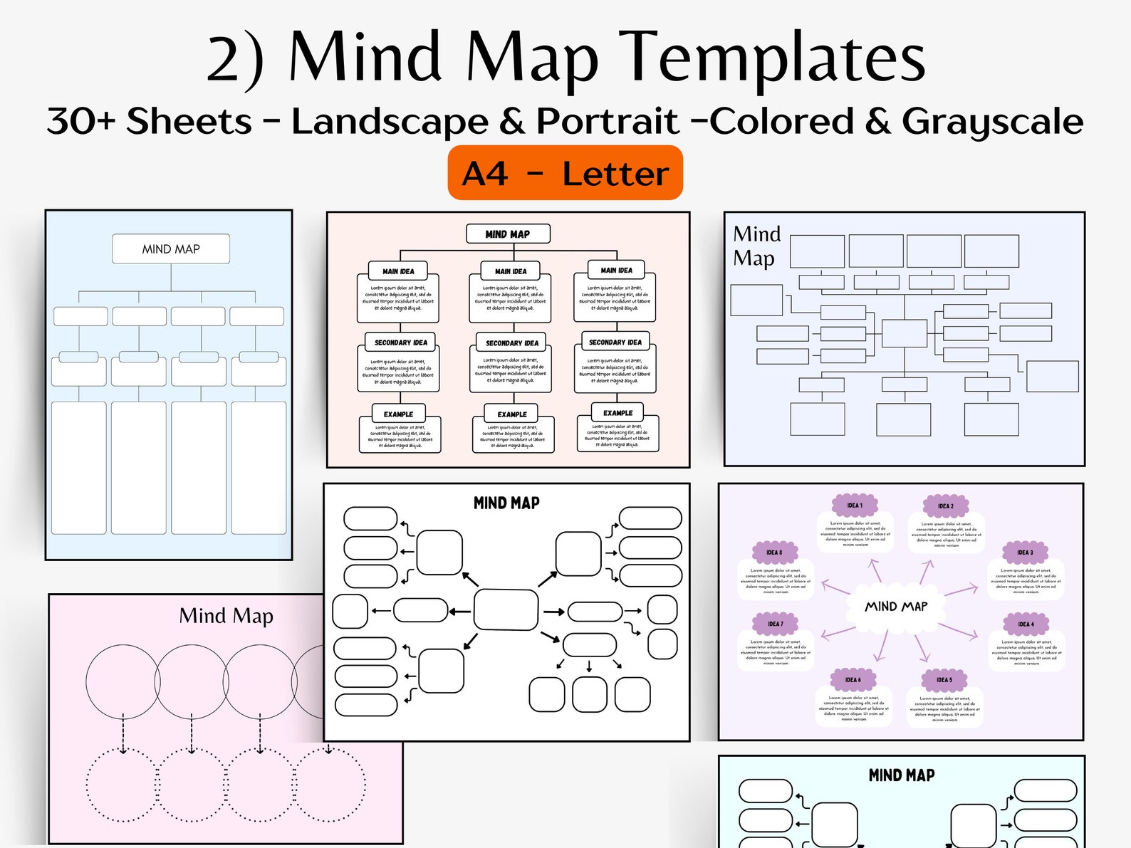 Mind Map Template, Brainstorming Printables, Mindmapping Sheets ...