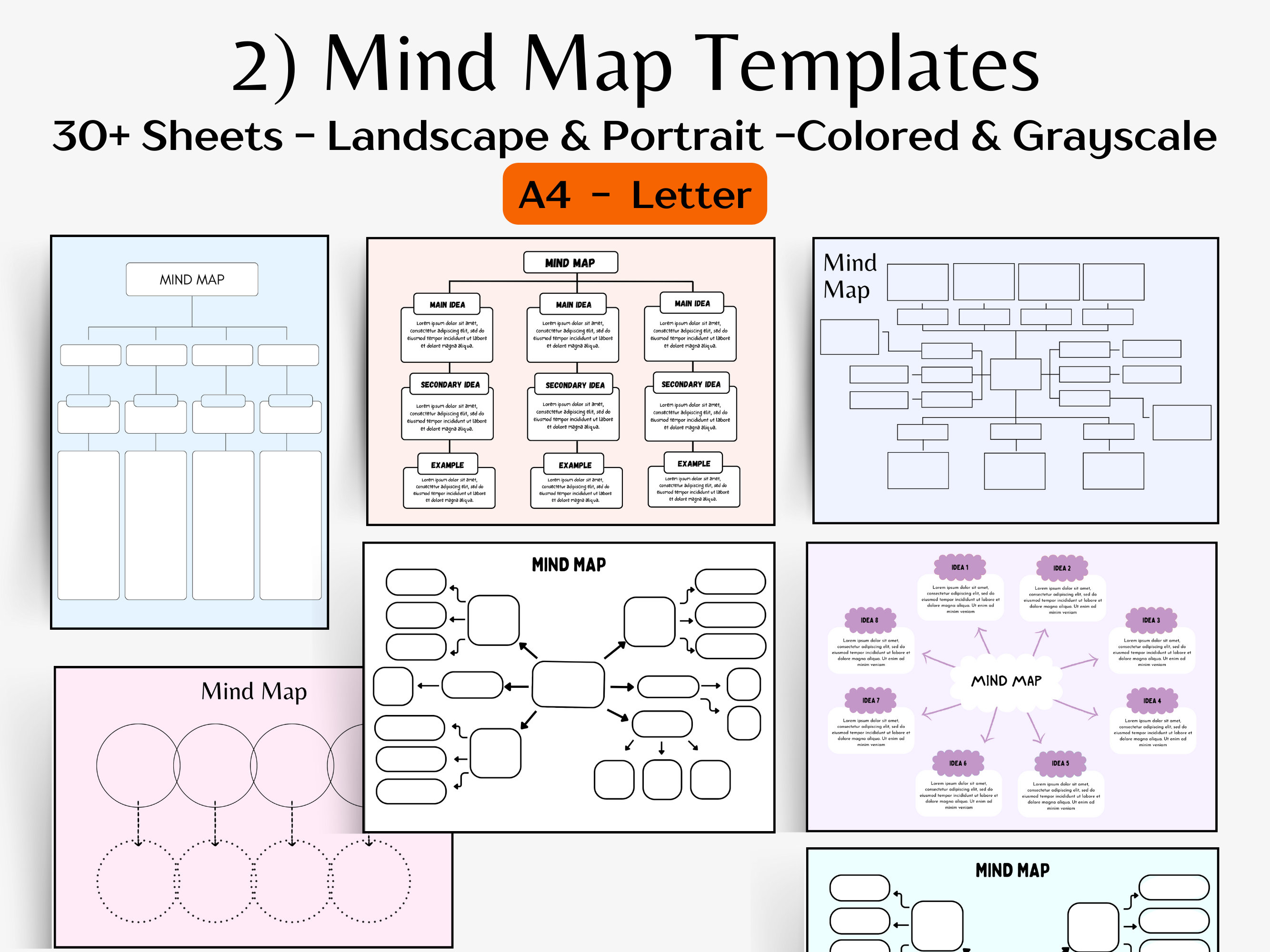 Mind Map Template, Brainstorming Printables, Mindmapping Sheets ...