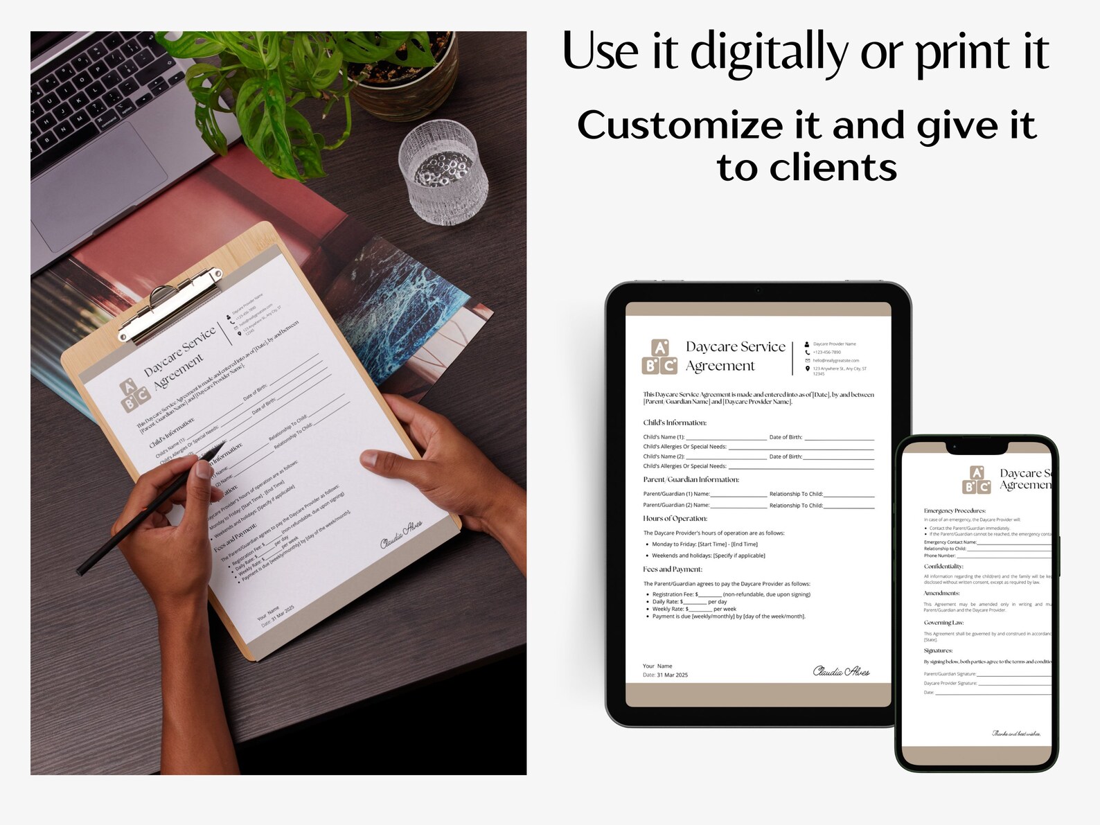 Daycare Contract Template Kindergarten Client Agreement Babysitter ...