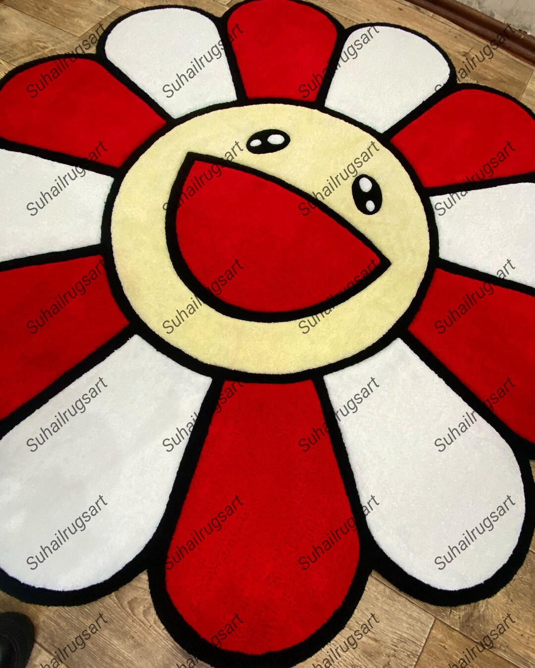 Red Murakami Rug Smail Rug Tufted Rug 5x5 Interior Design Rug Woolen ...