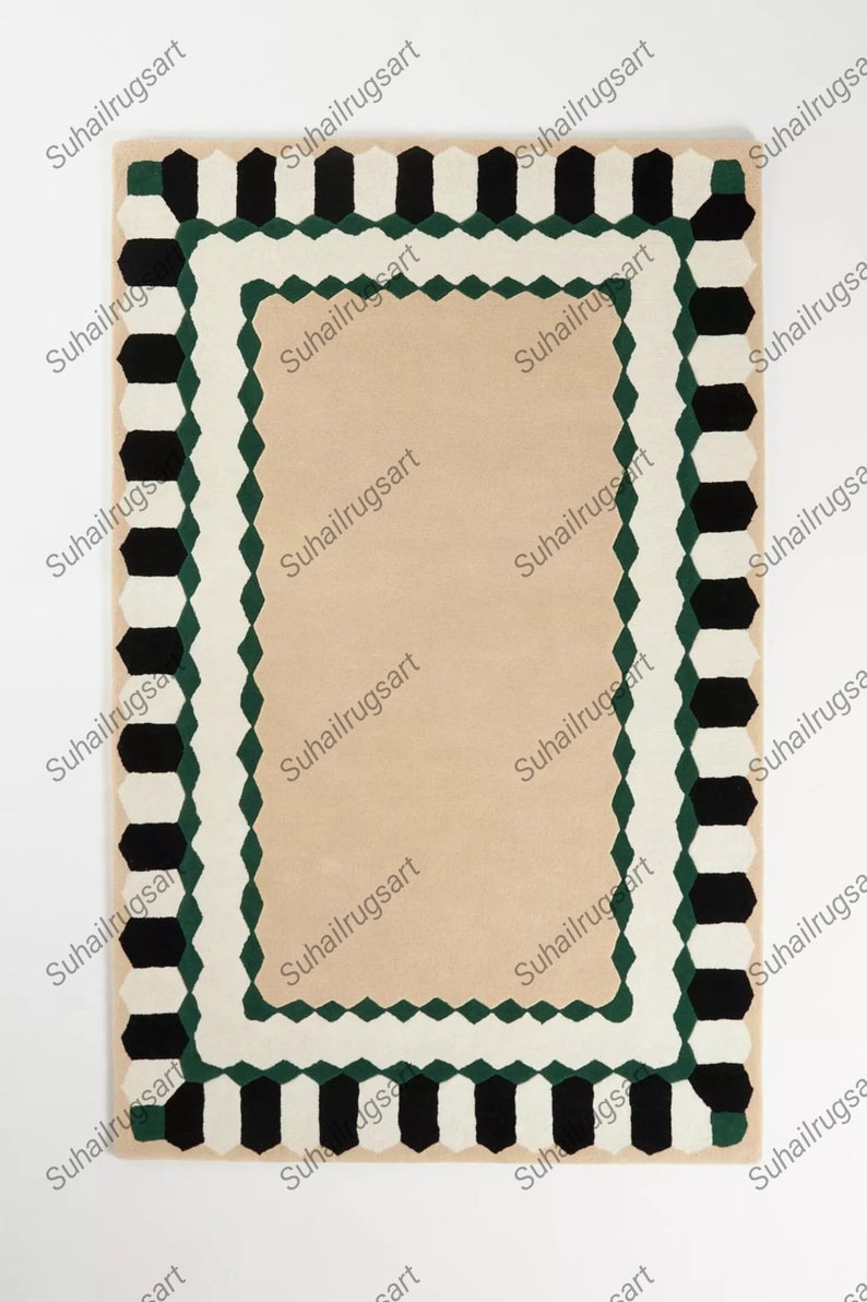 Modern Black Border Pattern Black Area Rug Living Rug Interior Design ...