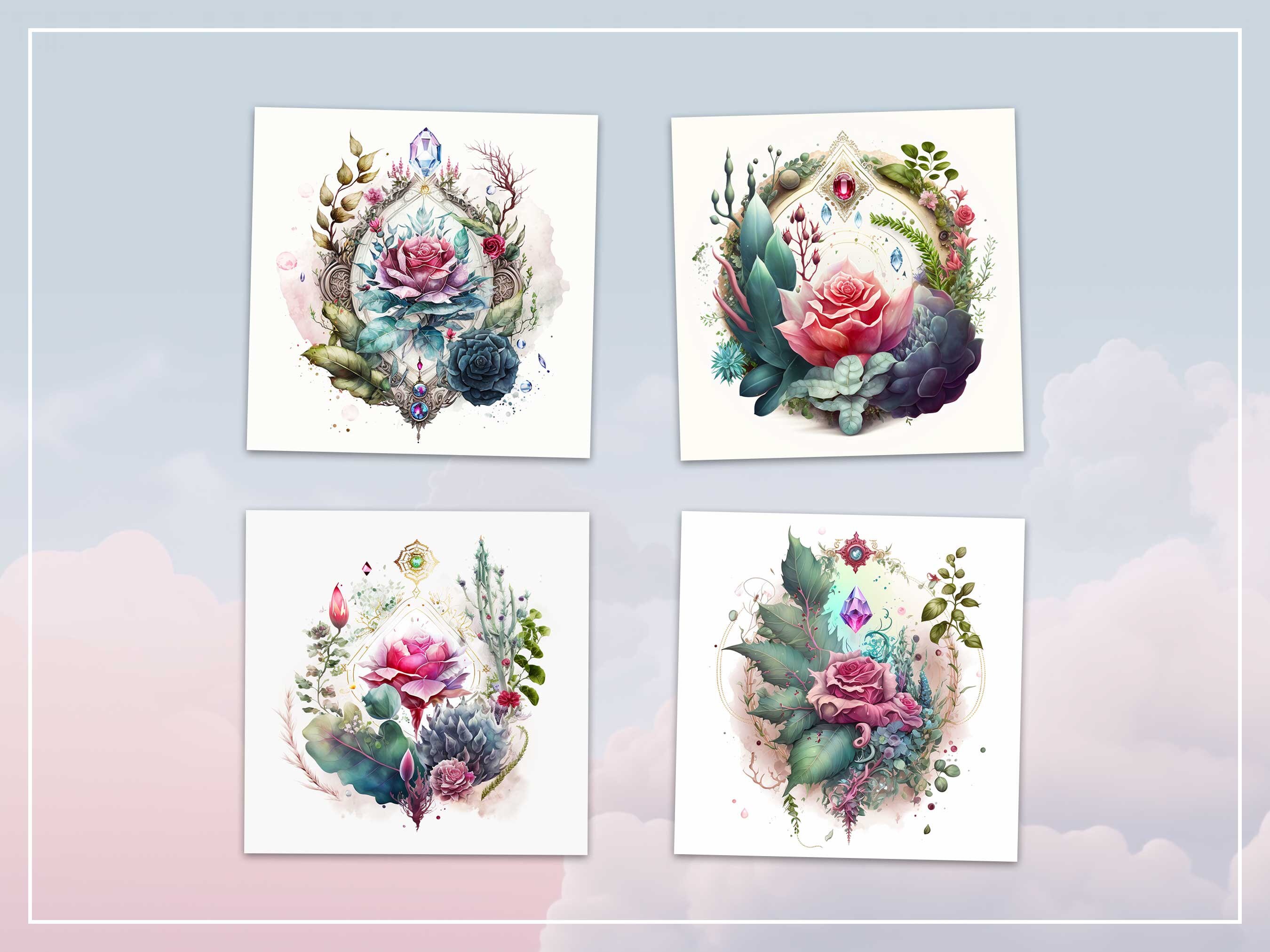 17 Rose Mystical Fantasy Emblems Clipart With Full Commercial Use, 300 ...