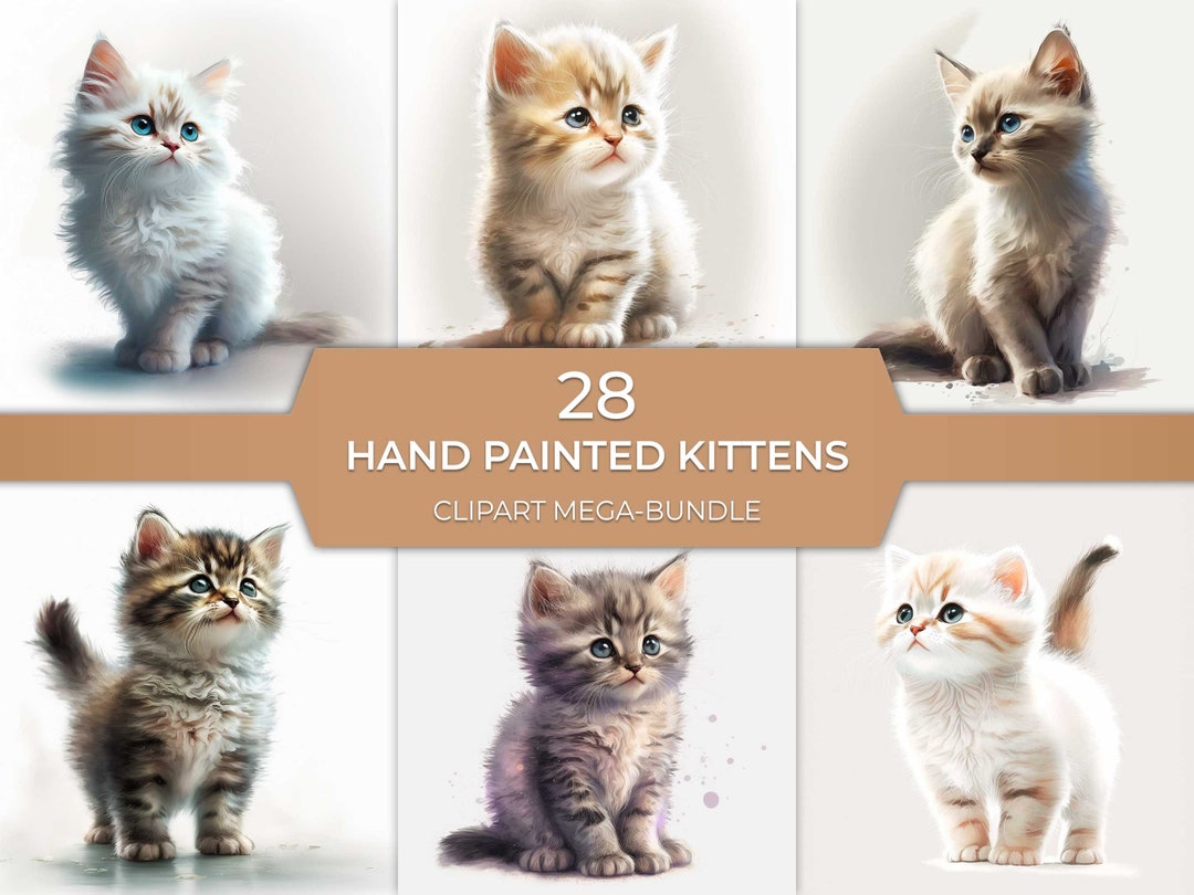 28 Hand Painted Cute Kittens Clipart With Full Commercial Use - Etsy