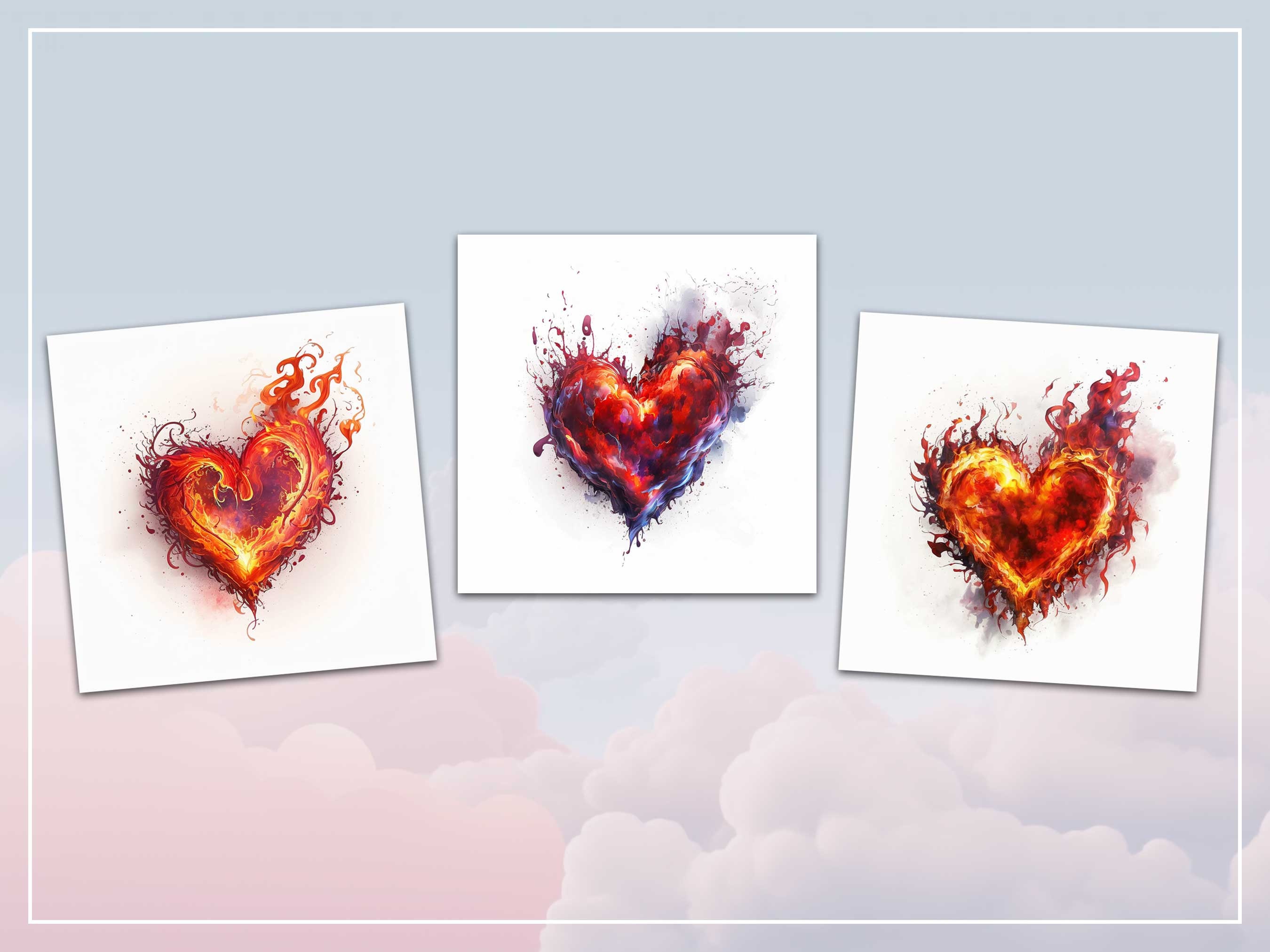 8 Fire Hearts Clipart With Full Commercial Use, 300 DPI Pngs, Red and ...