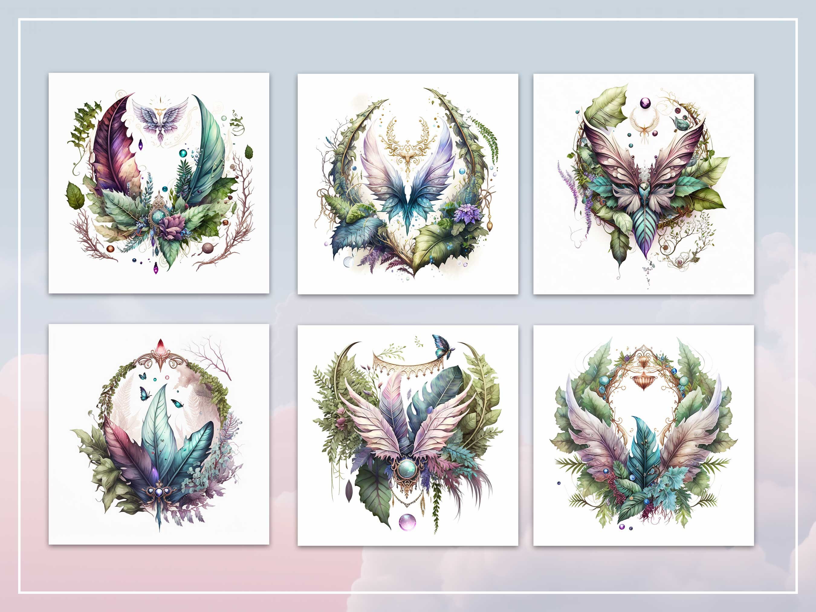 35 Fairy Mystical Fantasy Emblems Clipart With Full Commercial Use, 300 DPI Pngs, Gems ...