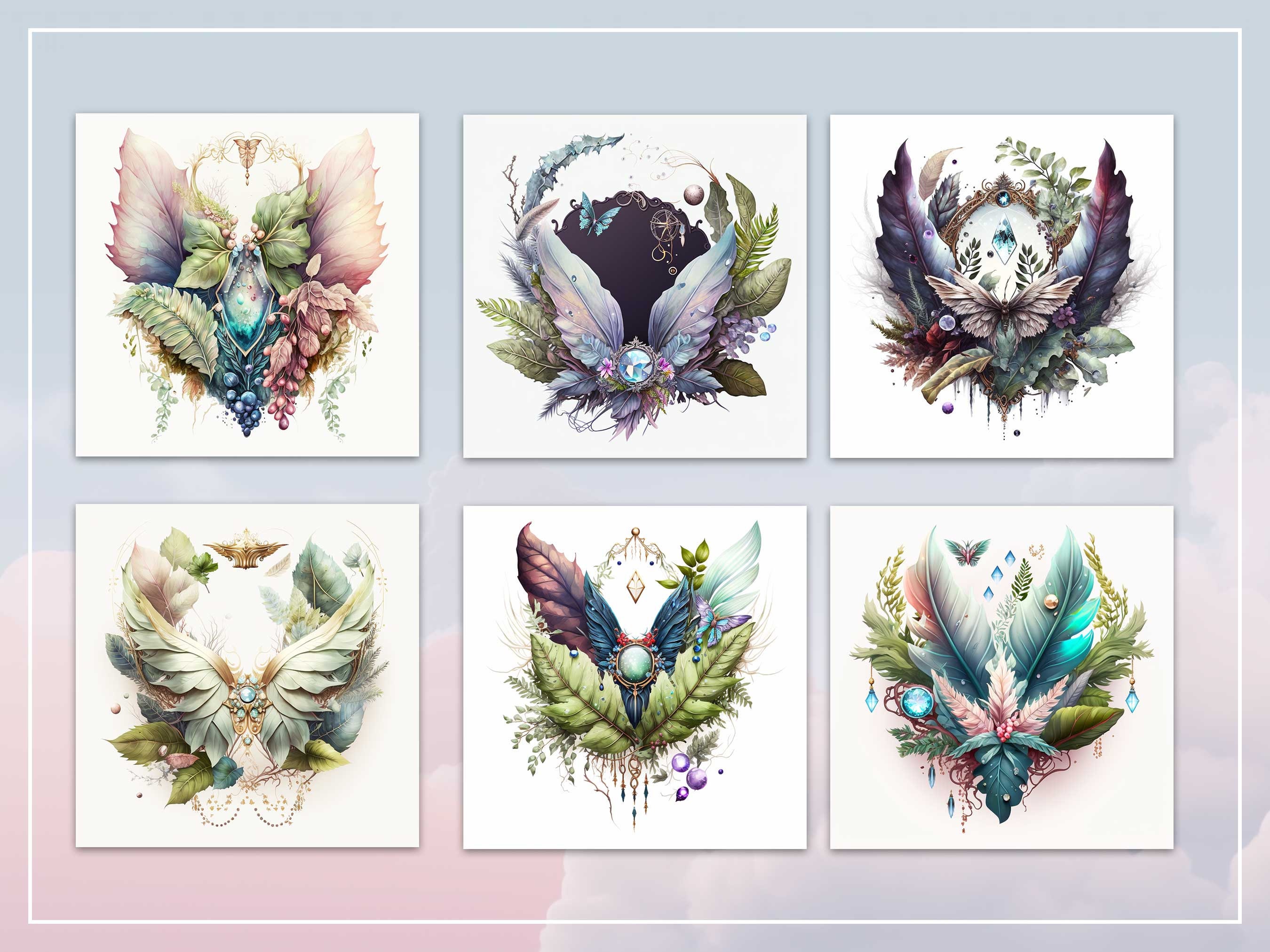 35 Fairy Mystical Fantasy Emblems Clipart With Full Commercial Use, 300 DPI Pngs, Gems ...