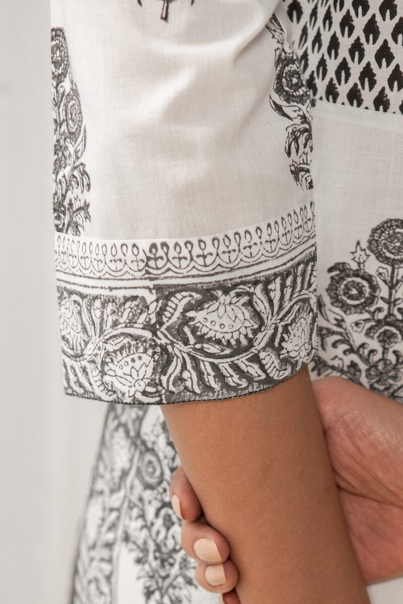 Breezy Black and White Block Print Kurta and Pants Set of Two. - Etsy