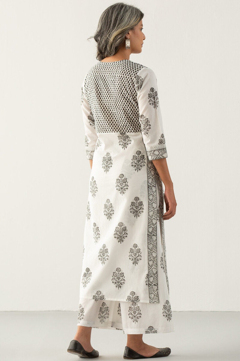 Breezy Black and White Block Print Kurta and Pants Set of Two. - Etsy