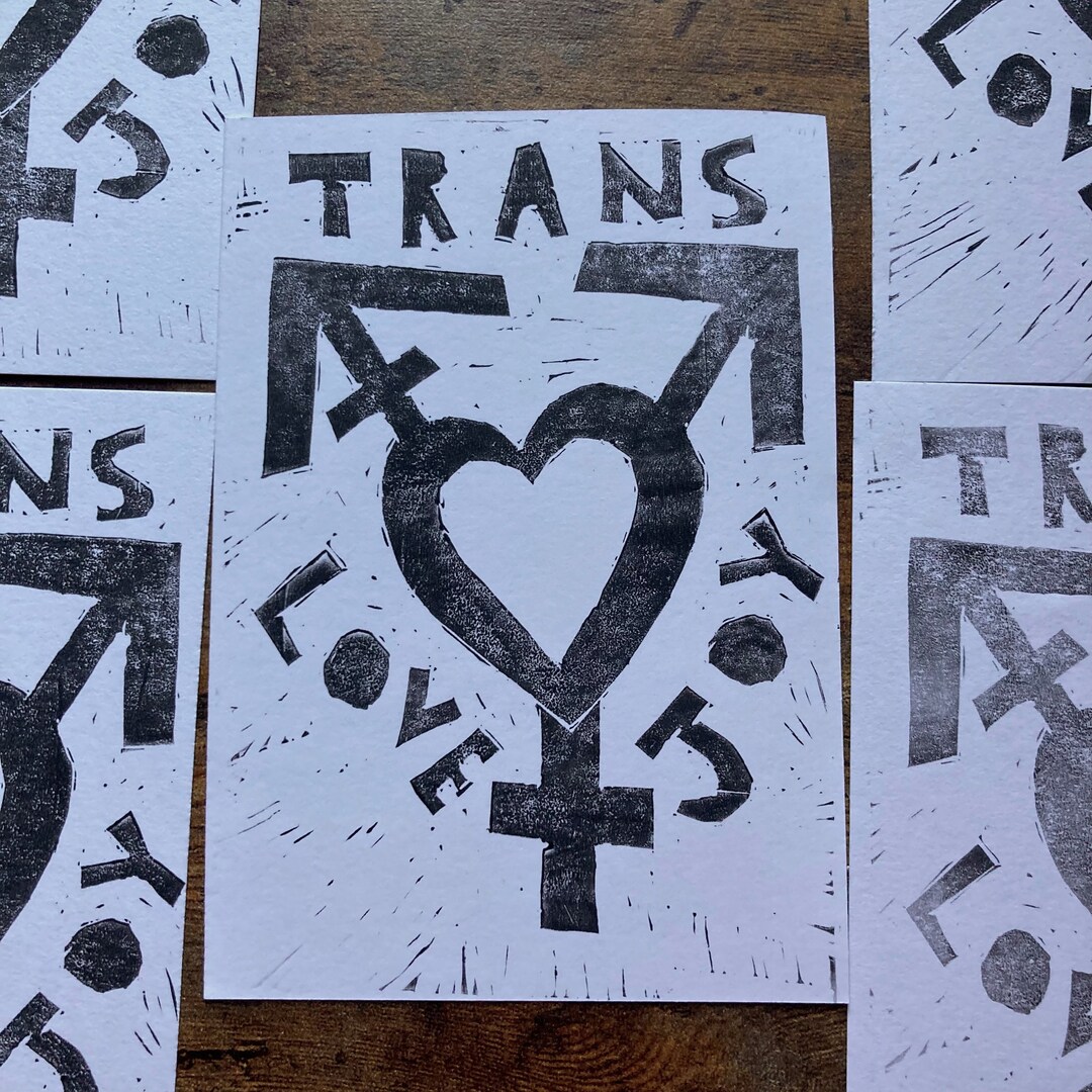 Trans Love and Joy A6 Linocut Print - Etsy