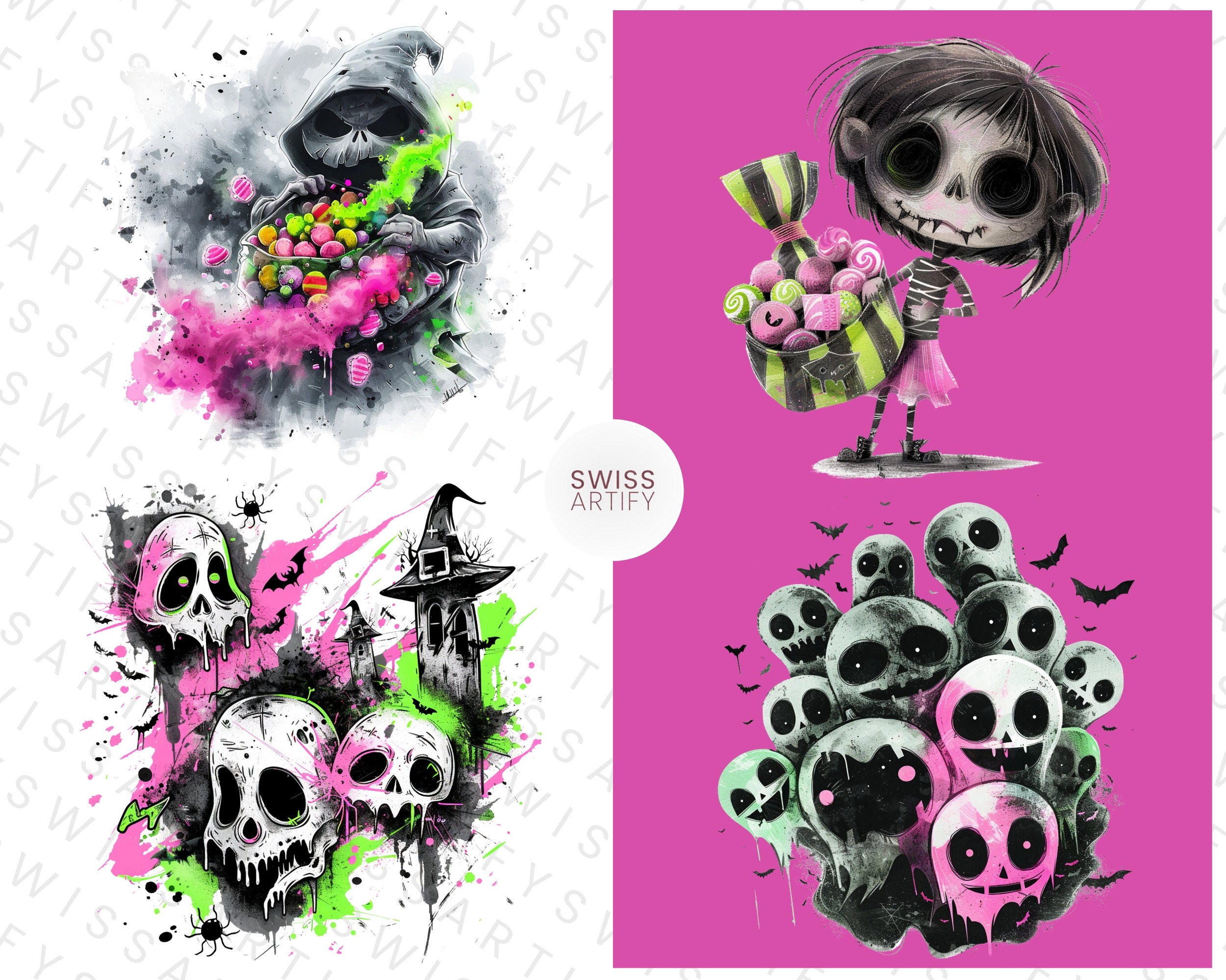 Halloween Clipart Bundle, Neon Color Images, Digital Cliparts, Spooky ...