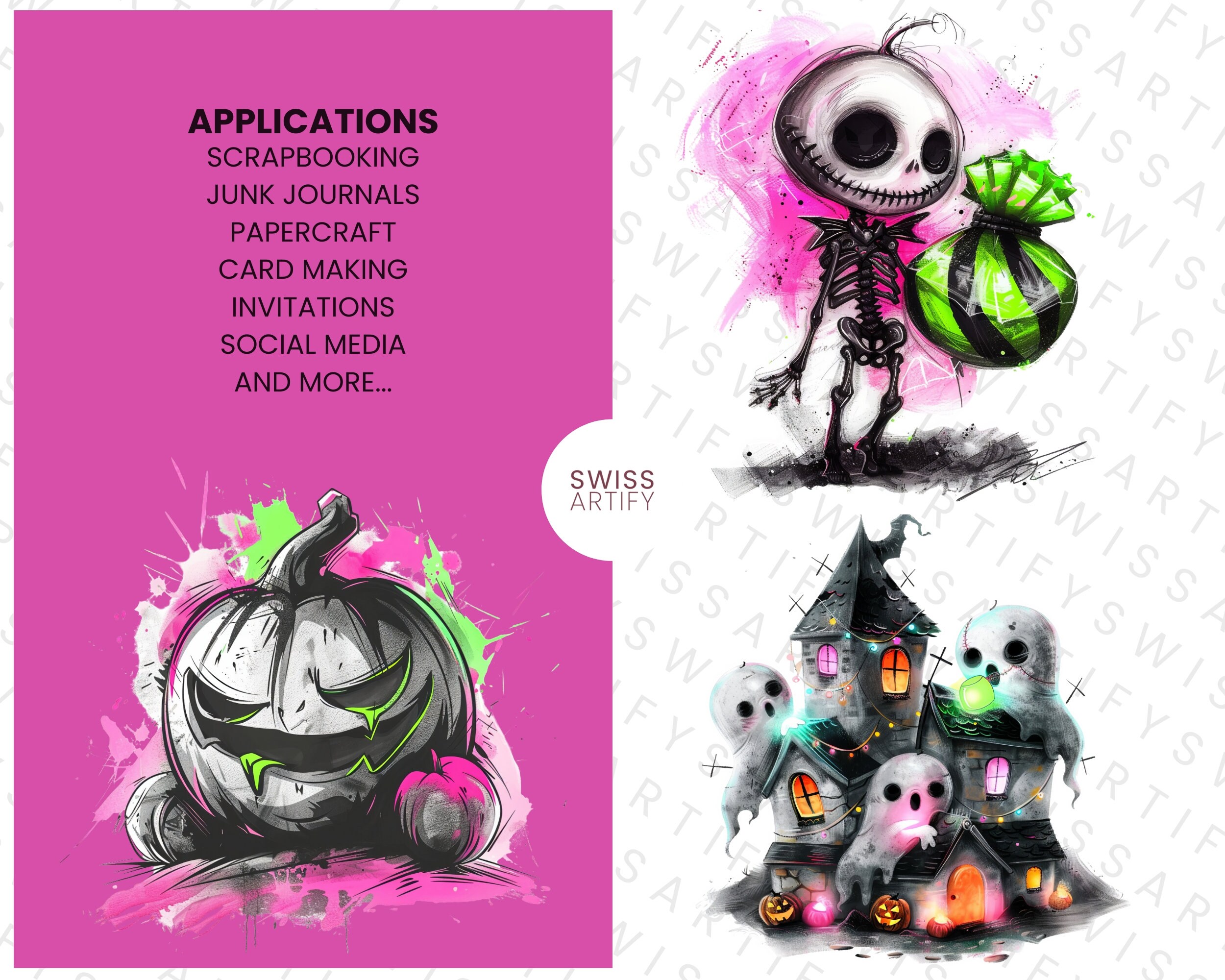 Halloween Clipart Bundle, Neon Color Images, Digital Cliparts, Spooky ...