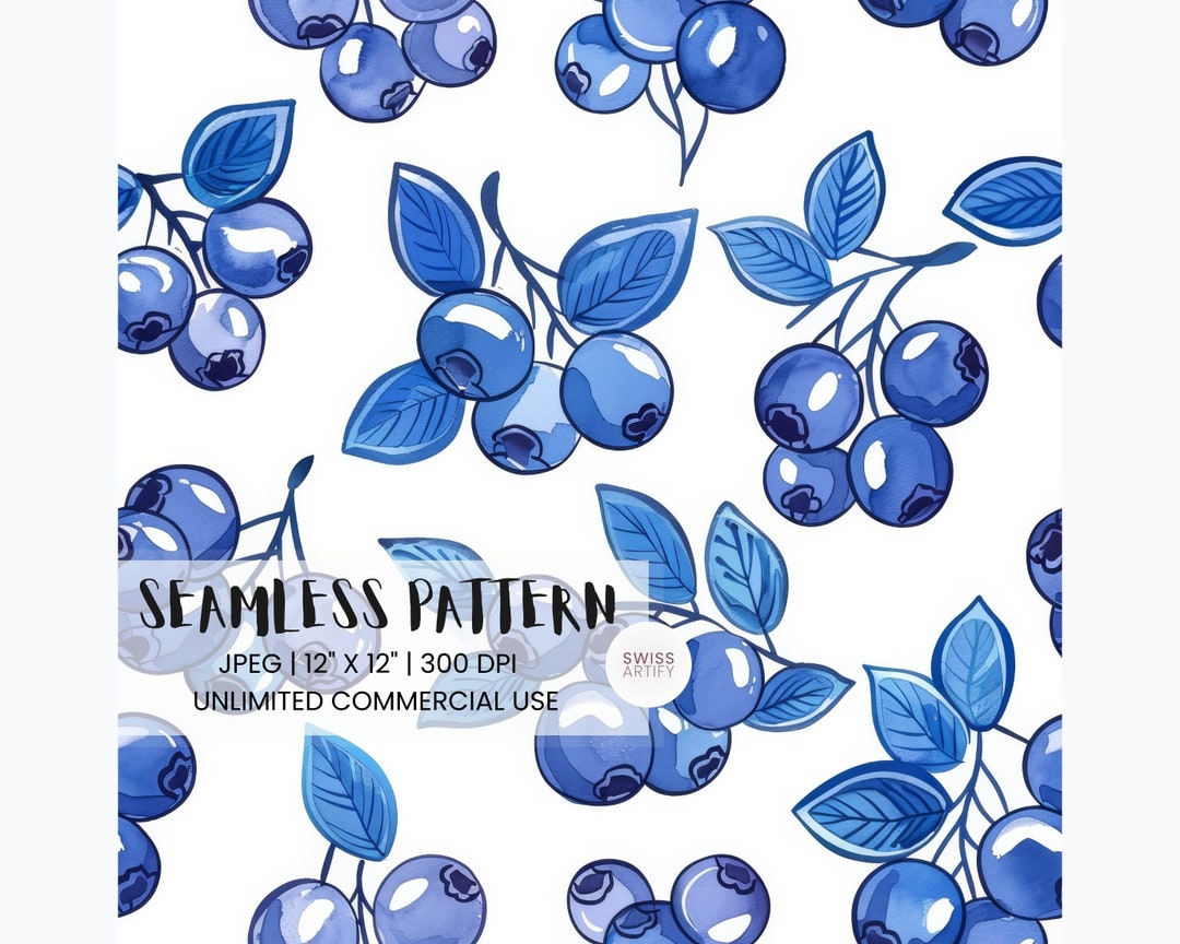 Seamless Blueberry Digital Paper | Dessert Pattern | Summer Berry Print ...