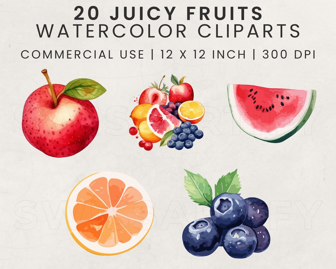 Juicy Fruits Clipart - Digital Juicy Fruits Watercolor Textures ...