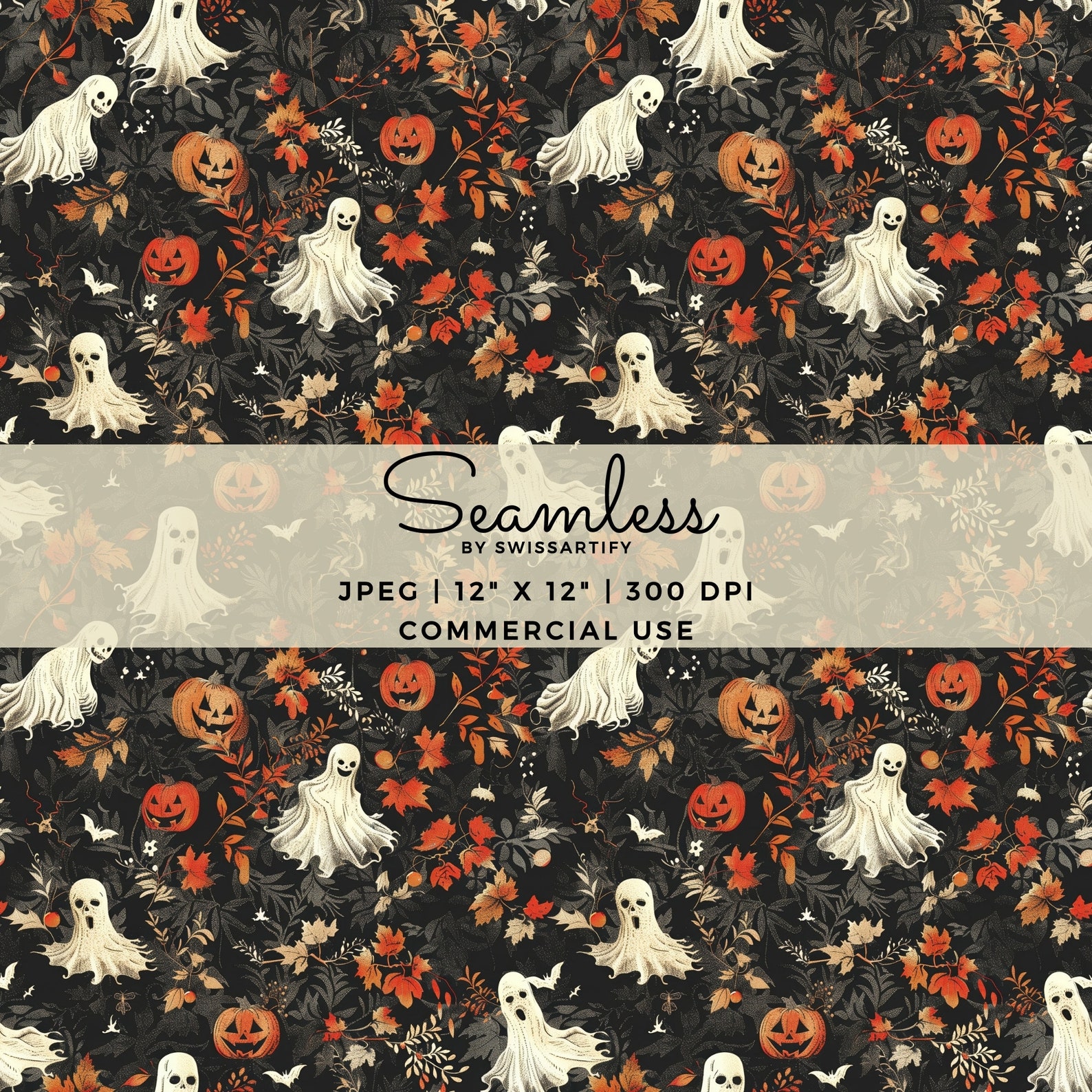Halloween Pattern, Ghost Seamless File, Floral Digital Paper, Retro ...