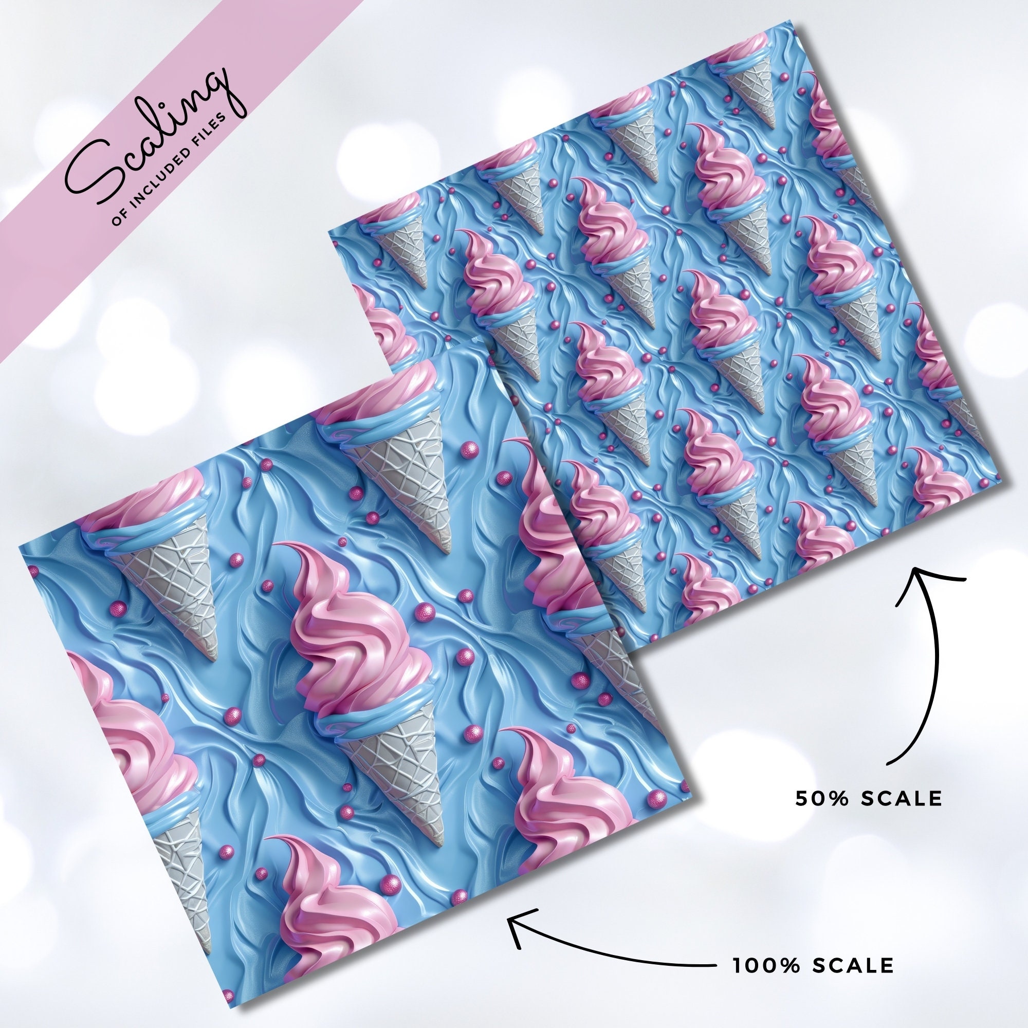 Ice Cream Cone Seamless Pattern Digital Paper 3D Pattern Repeating File ...