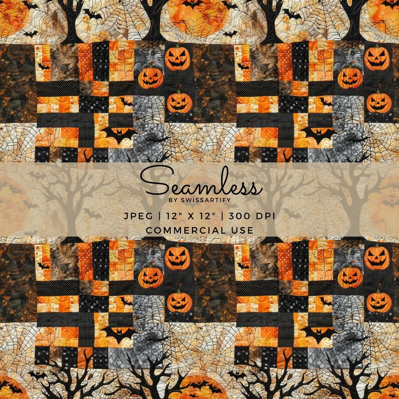 Halloween Quilt Pattern, Seamless Digital Paper, Spooky Pumpkin ...