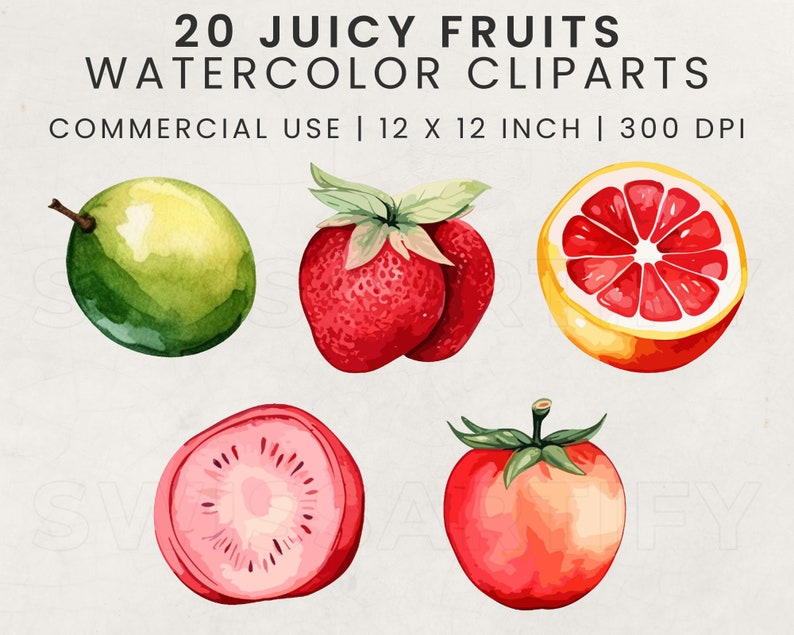 Juicy Fruits Clipart Digital Juicy Fruits Watercolor - Etsy