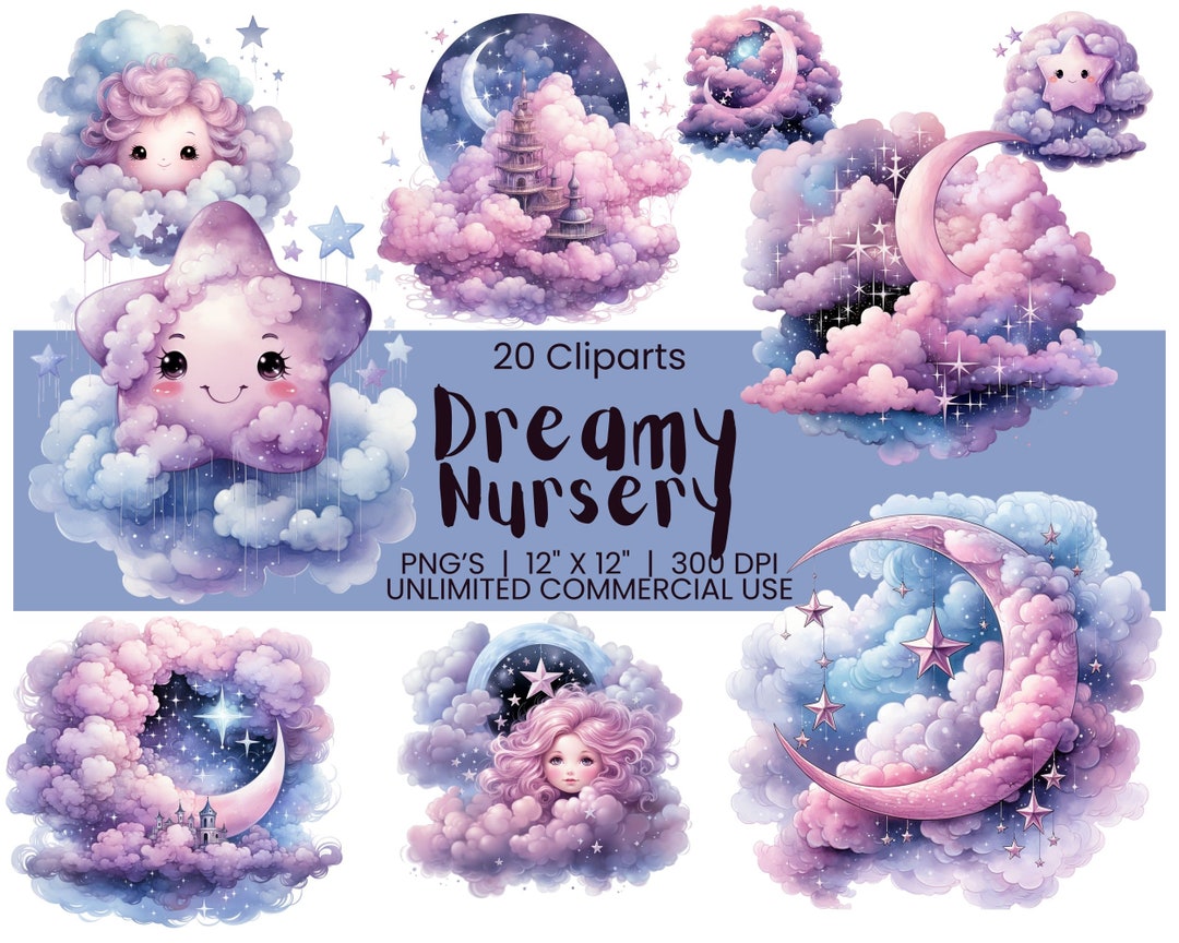 Nursery Watercolor Clipart Bundle | Pastel Color Images | Cute Moon and ...
