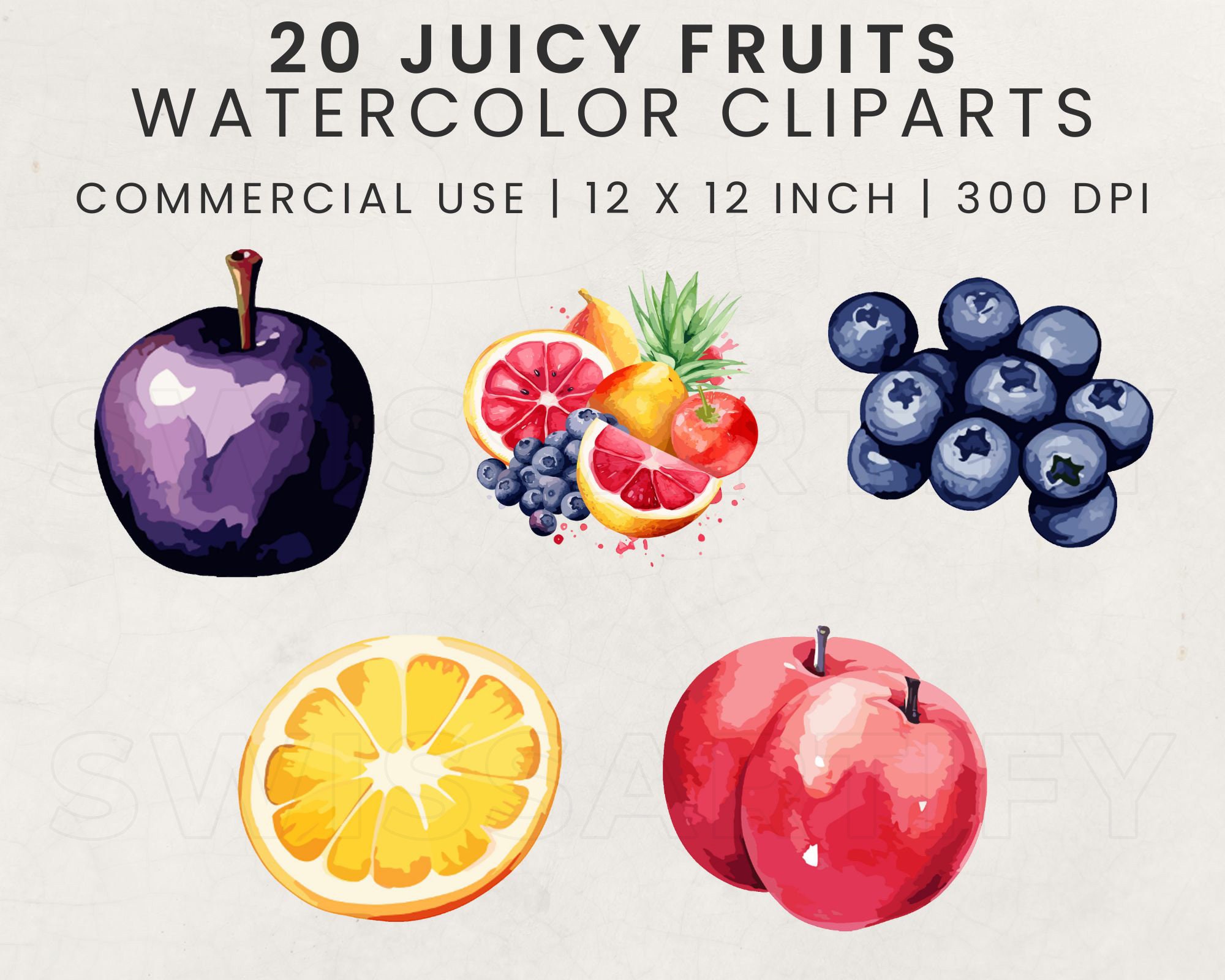 Juicy Fruits Clipart - Digital Juicy Fruits Watercolor Textures ...