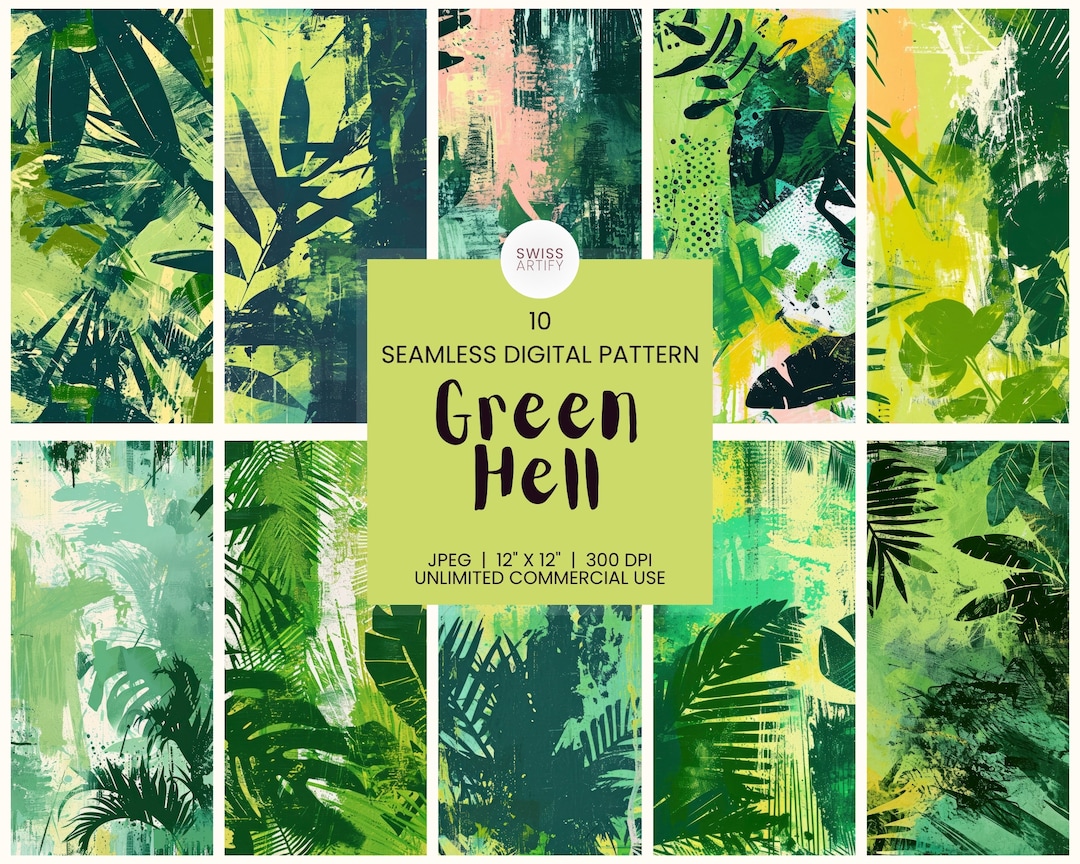 Seamless Jungle Digital Paper | Abstract Modern Art | Green Leaf ...