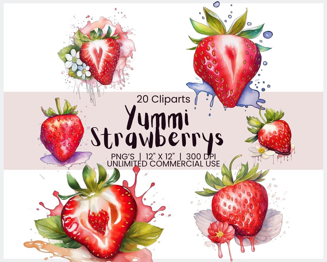 Strawberry Clipart - Digital Strawberry Watercolor Textures Printable ...